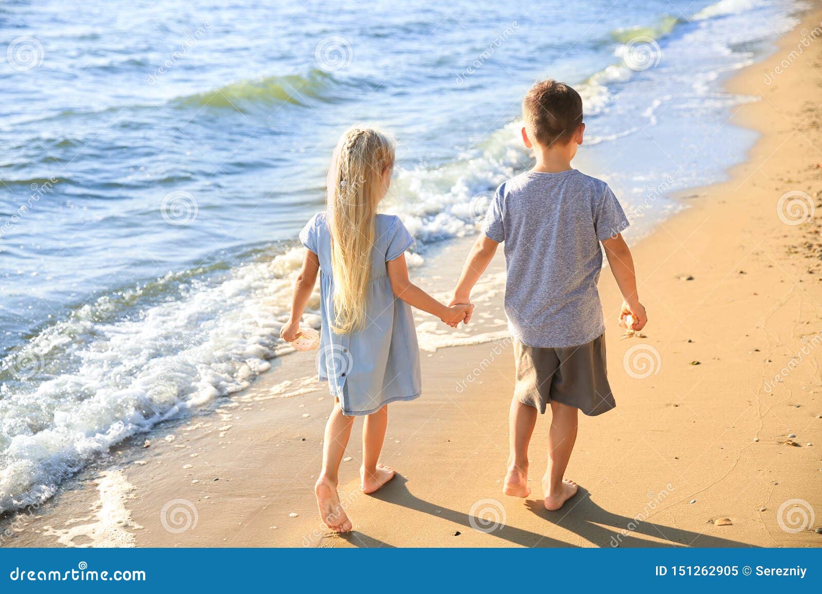 Cute Little Children on Sea Beach Stock Image - Image of adorable ...