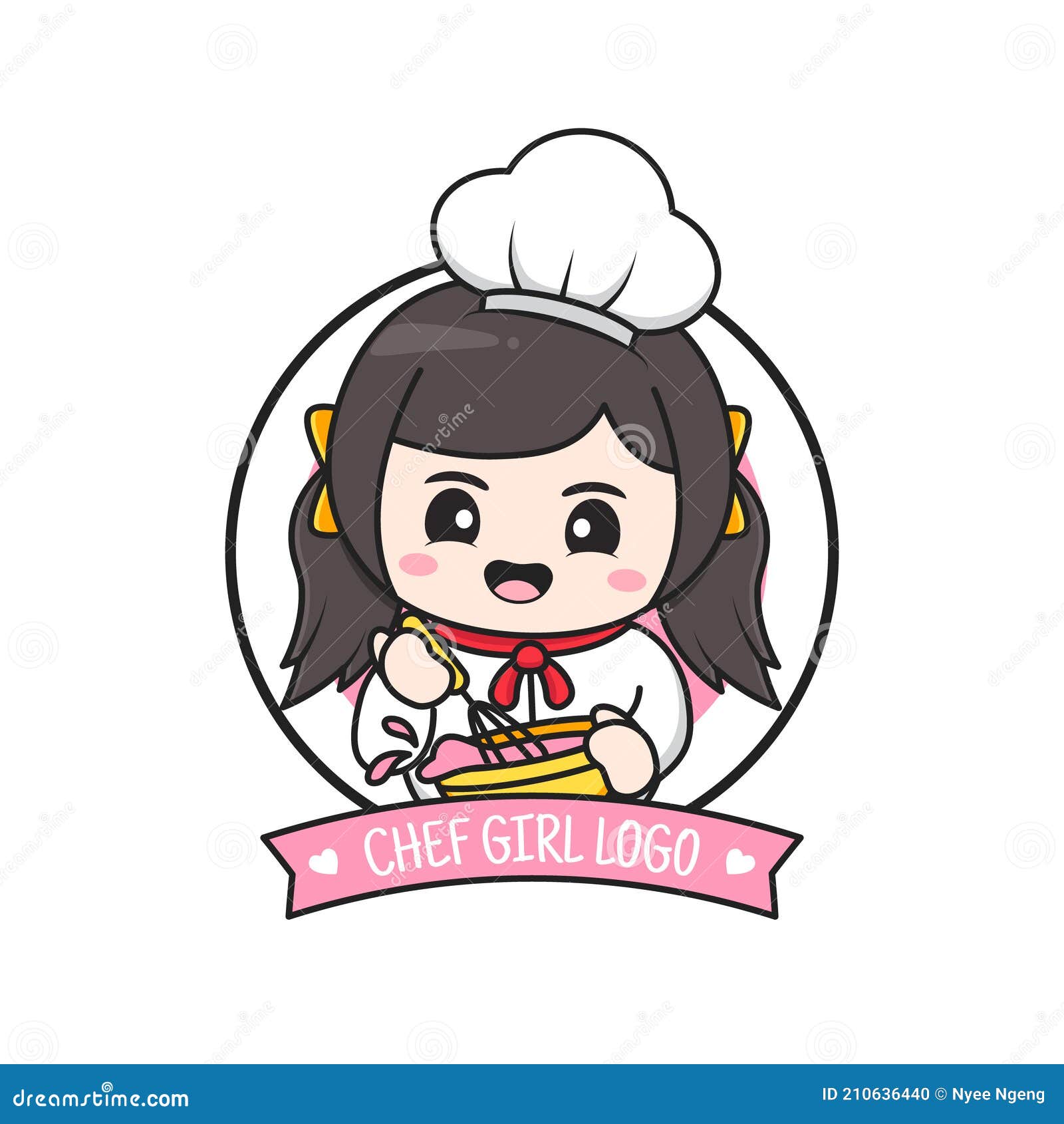Cute Little Chubby Chef Girl Logo Stock Vector - Illustration of chef ...