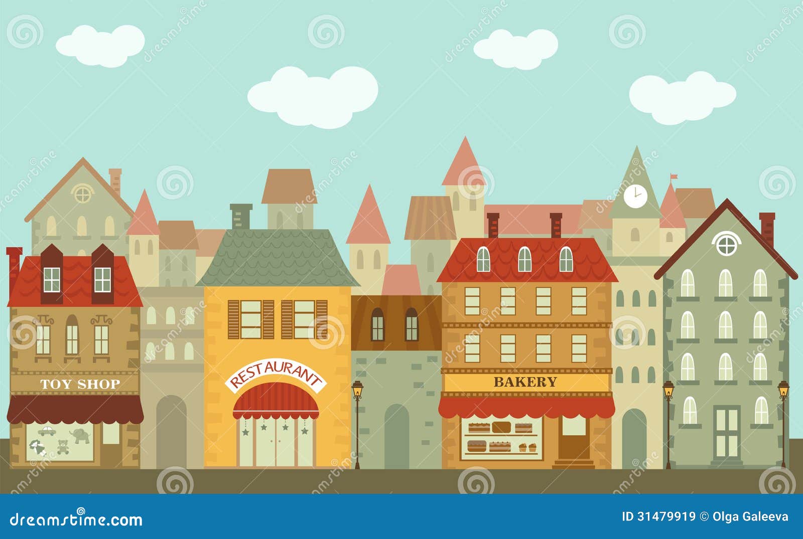Cute little city stock vector. Illustration of comic - 31479919