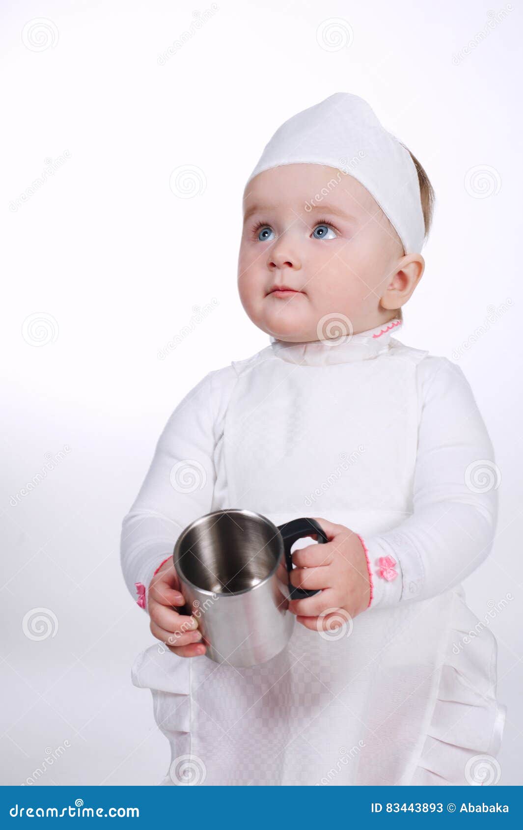 Cute Little Cook on White Background Stock Image - Image of small ...