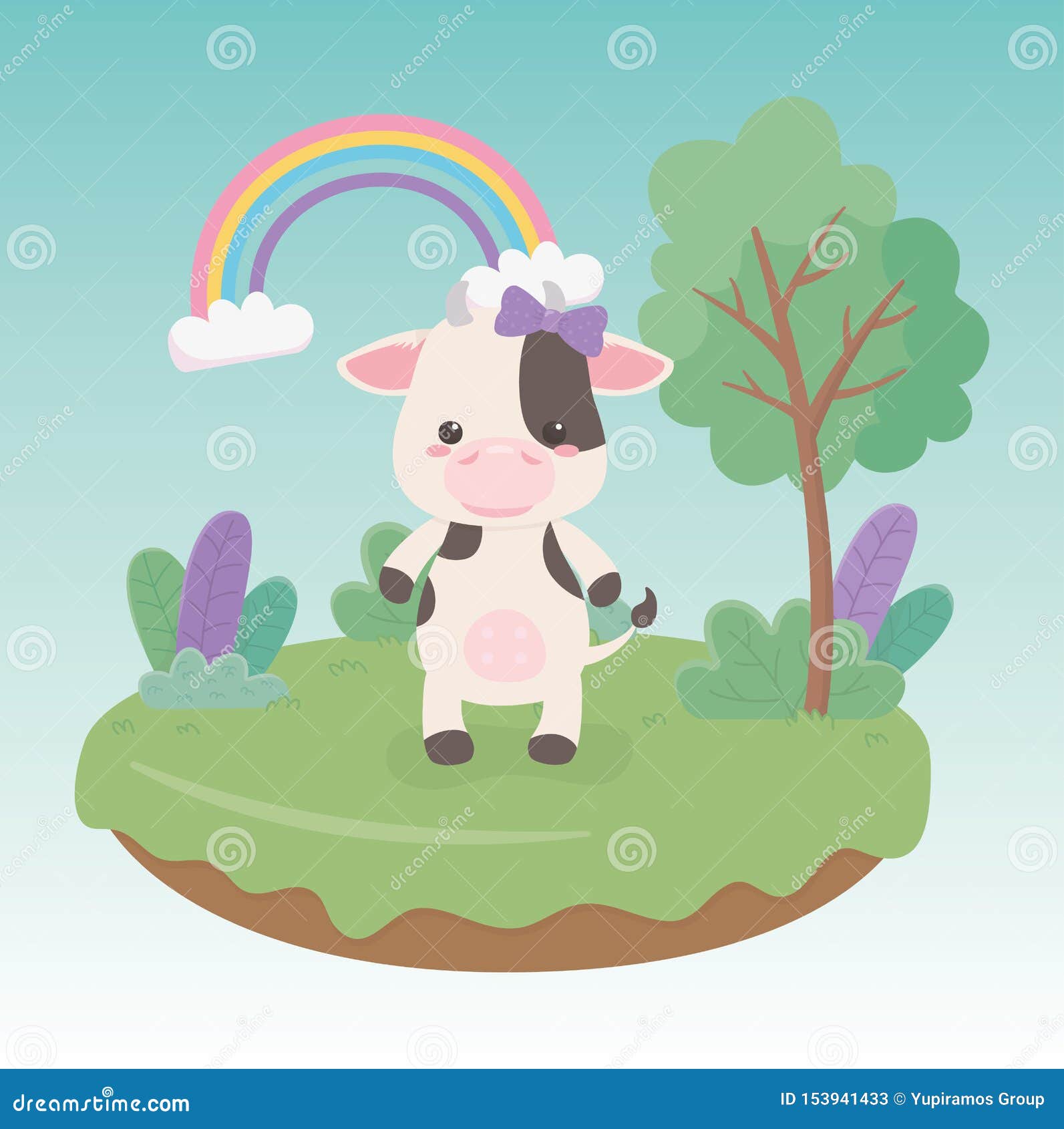 Cute and Little Cow in the Field Stock Vector - Illustration of ...