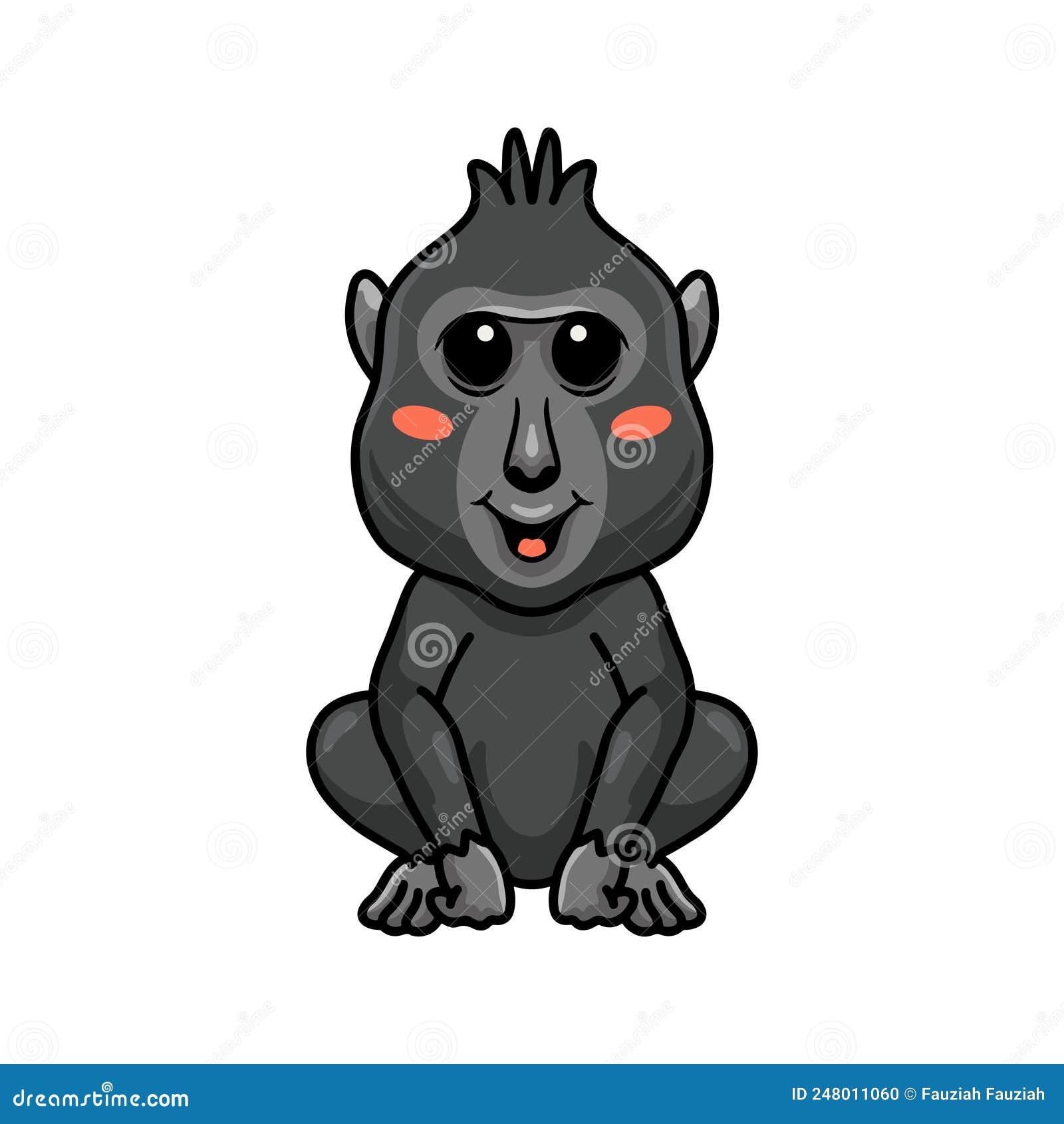 Cute Little Crested Black Macaque Cartoon Stock Vector - Illustration ...