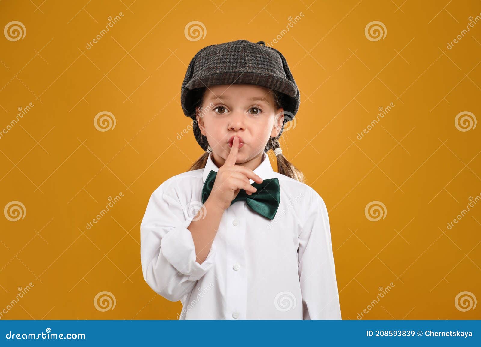 Cute Little Detective In Hat On Yellow Background Stock Image - Image ...