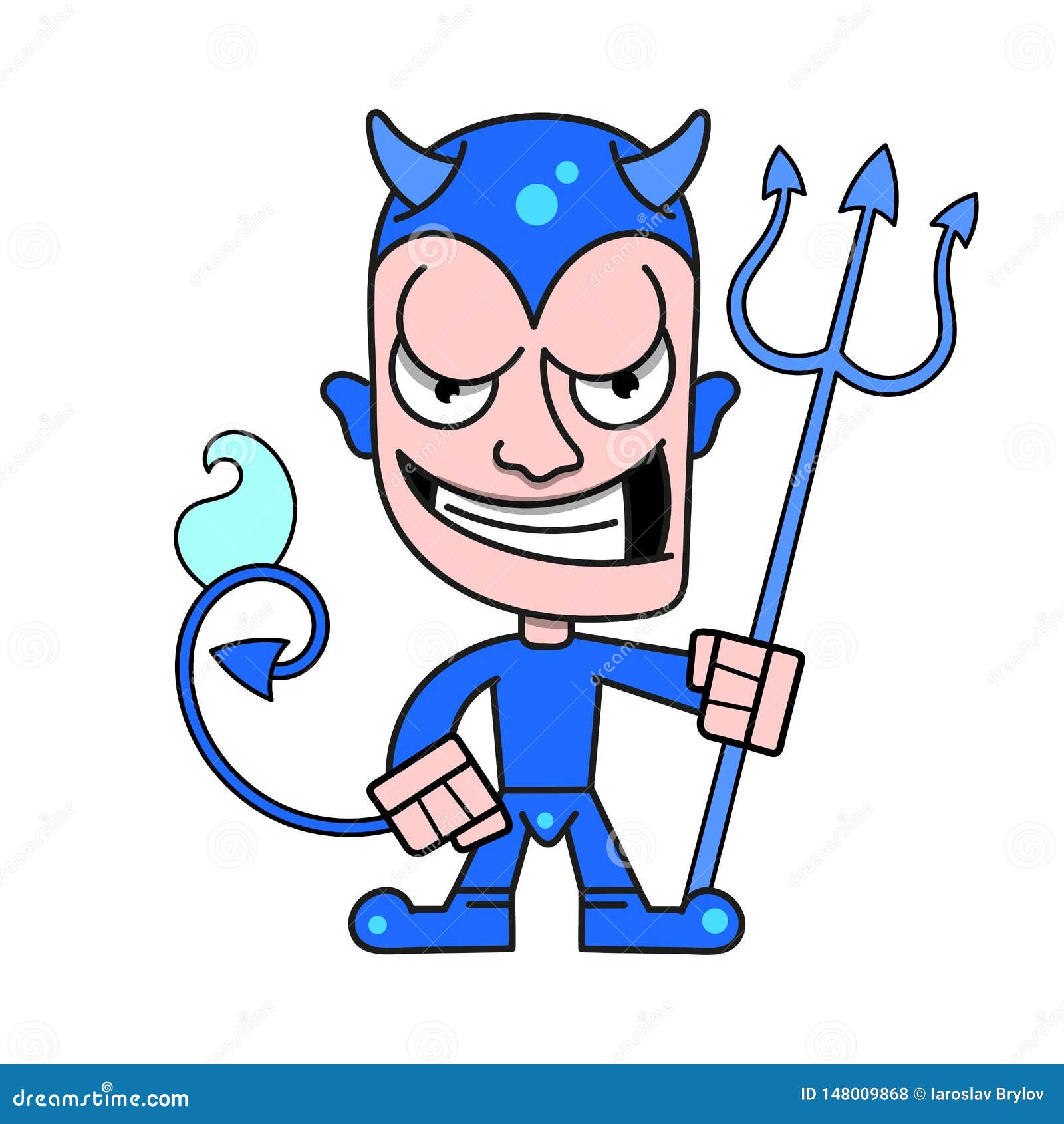 Cute Little Devil with Horns and a Flaming Trident, Vector Logo Stock ...