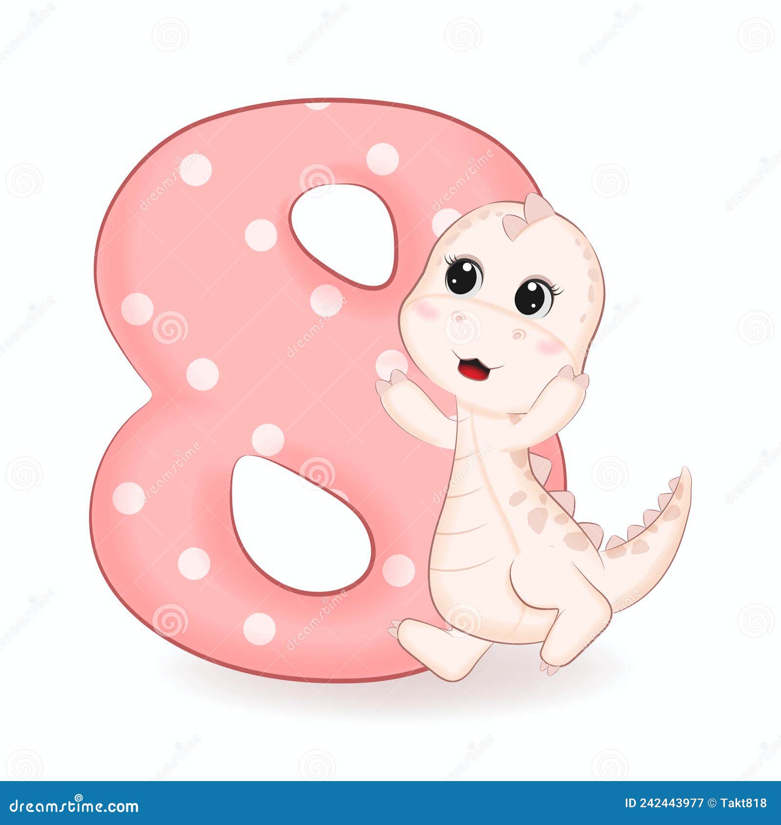 Cute Dinosaur with Alphabet Number 8 Stock Vector - Illustration of ...