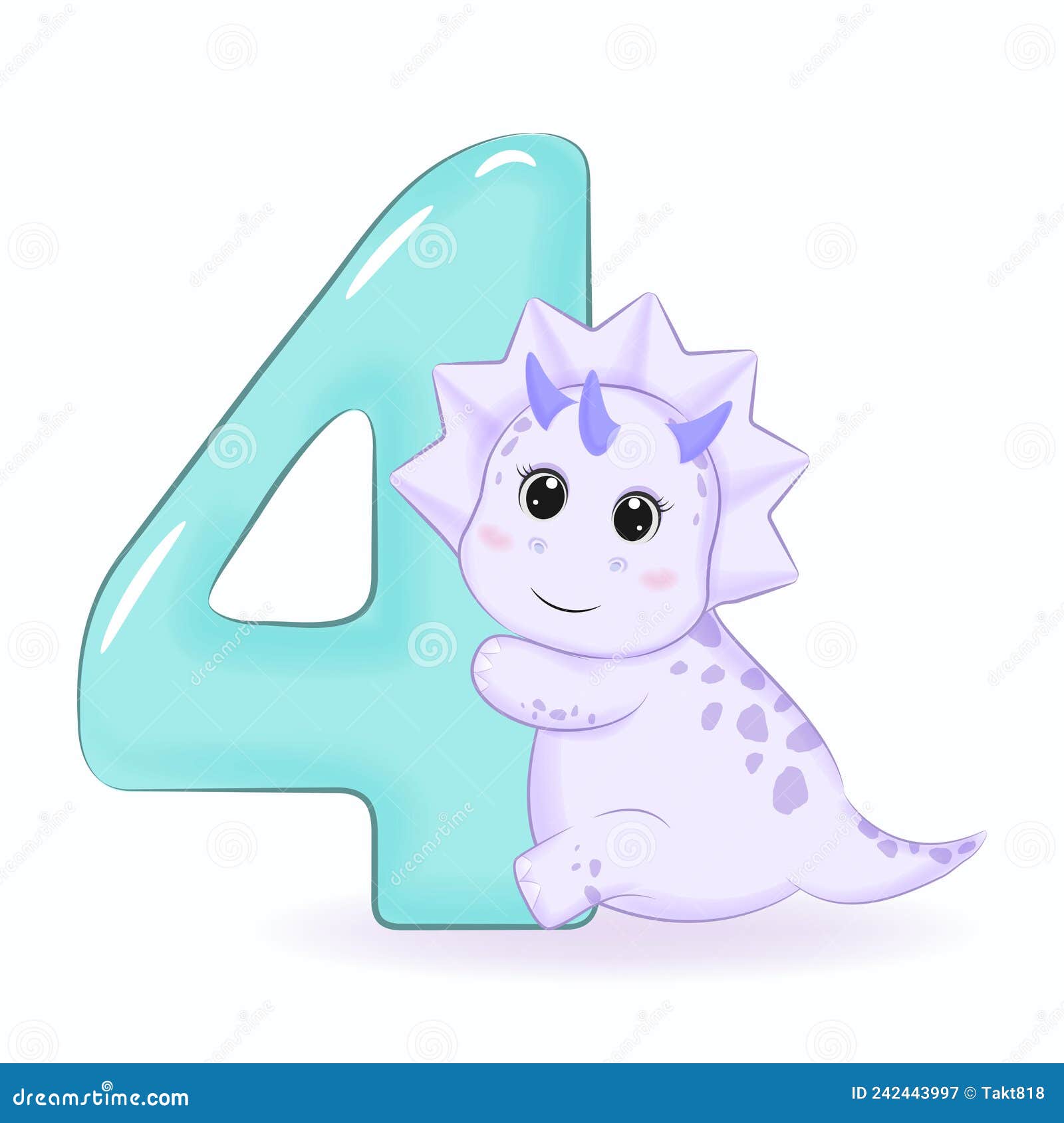 Cute Dinosaur With Alphabet Number 4 Cartoon Vector | CartoonDealer.com ...