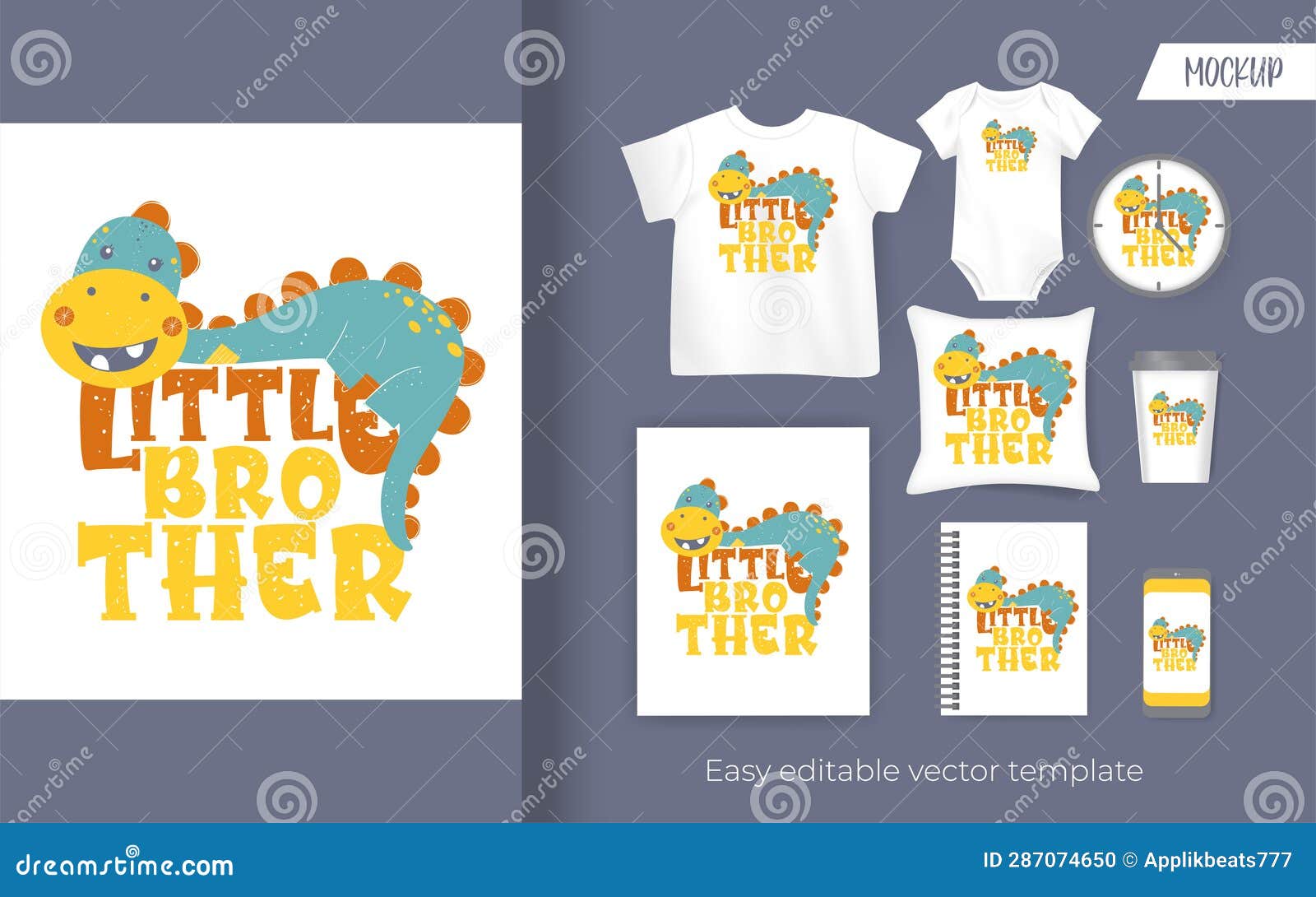 Cute Little Dinosaur Cartoon. Design for Merch Stock Vector ...