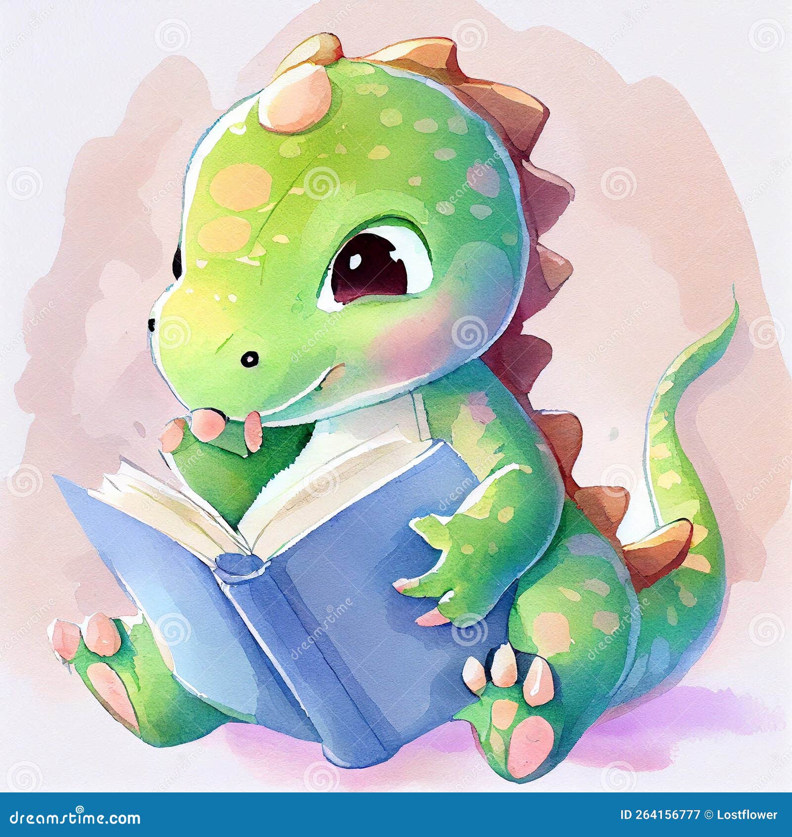Cute Little Dinosaur Portrait with Watercolor Effect Stock Image ...