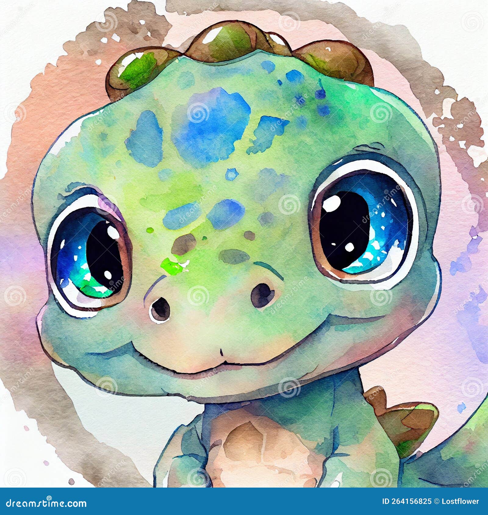 Cute Little Dinosaur Portrait with Watercolor Effect Stock Image ...