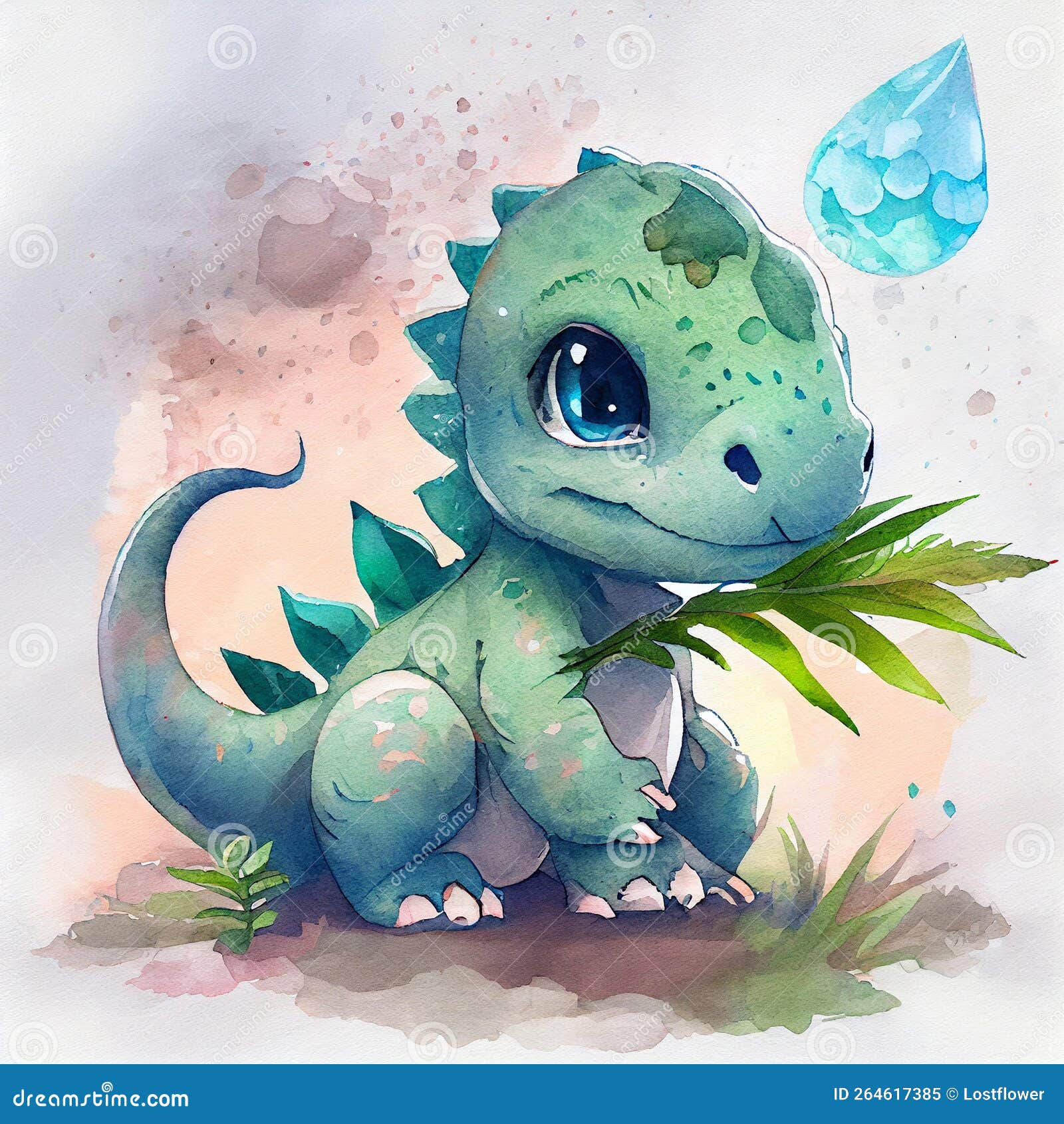 Cute Little Dinosaur Portrait with Watercolor Effect Stock Illustration ...