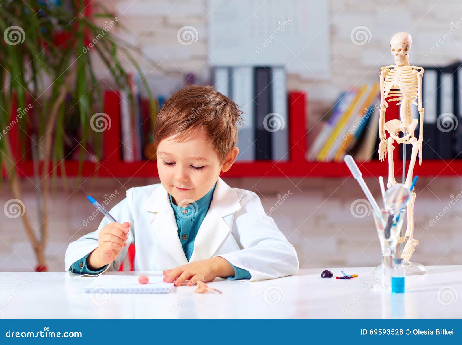 Cute Little Doctor Writing Notes in Lab Stock Photo - Image of medicine ...