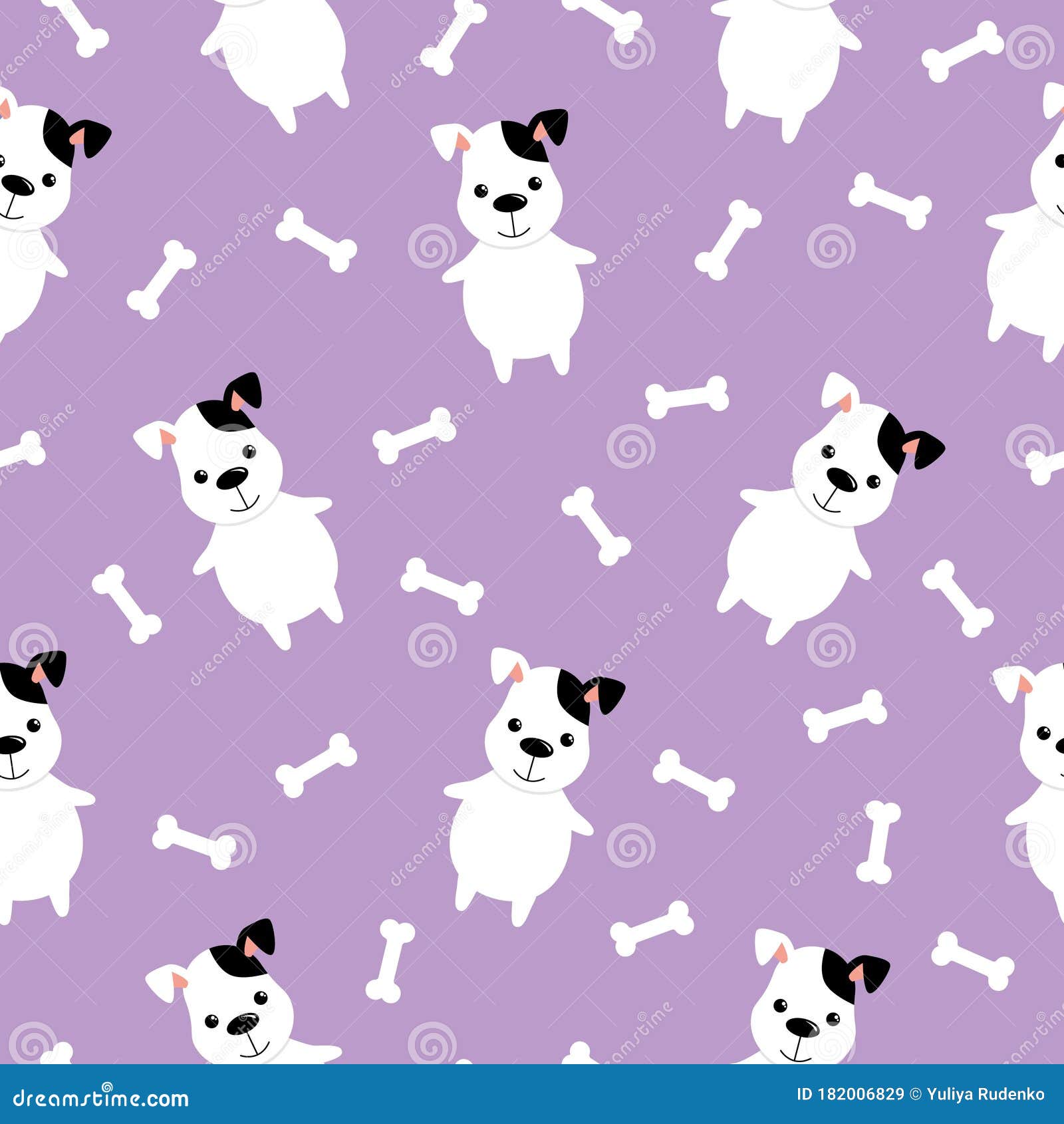 Cute Dog and Bone Vector Seamless Pattern. Kawaii Cartoon Style Stock ...