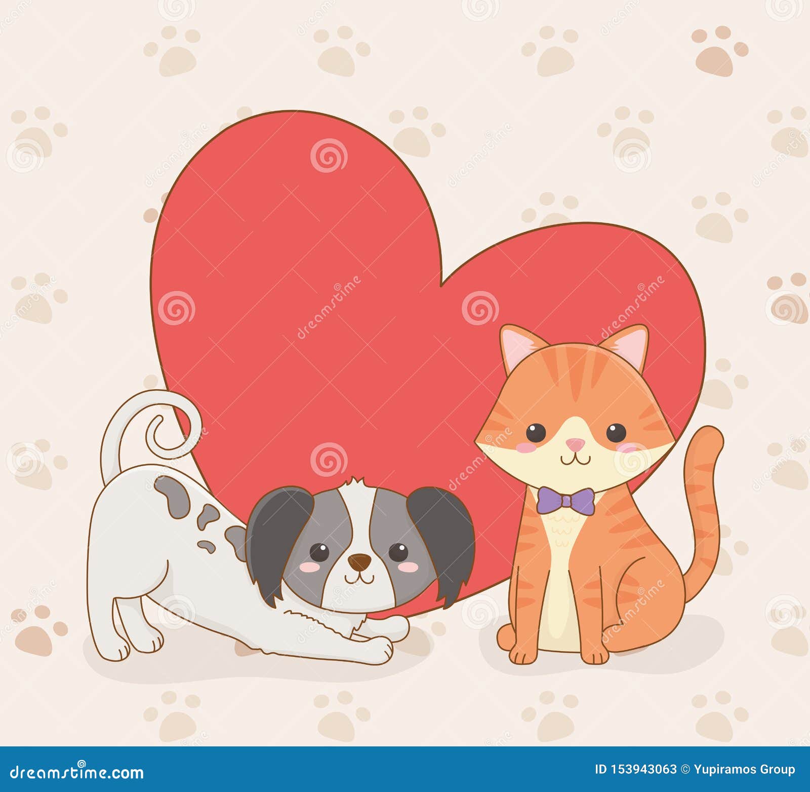 Cute Little Dog and Cat Mascots with Heart Love Stock Vector ... Cute Little Dog and Cat Mascots with Heart Love Stock Vector ...