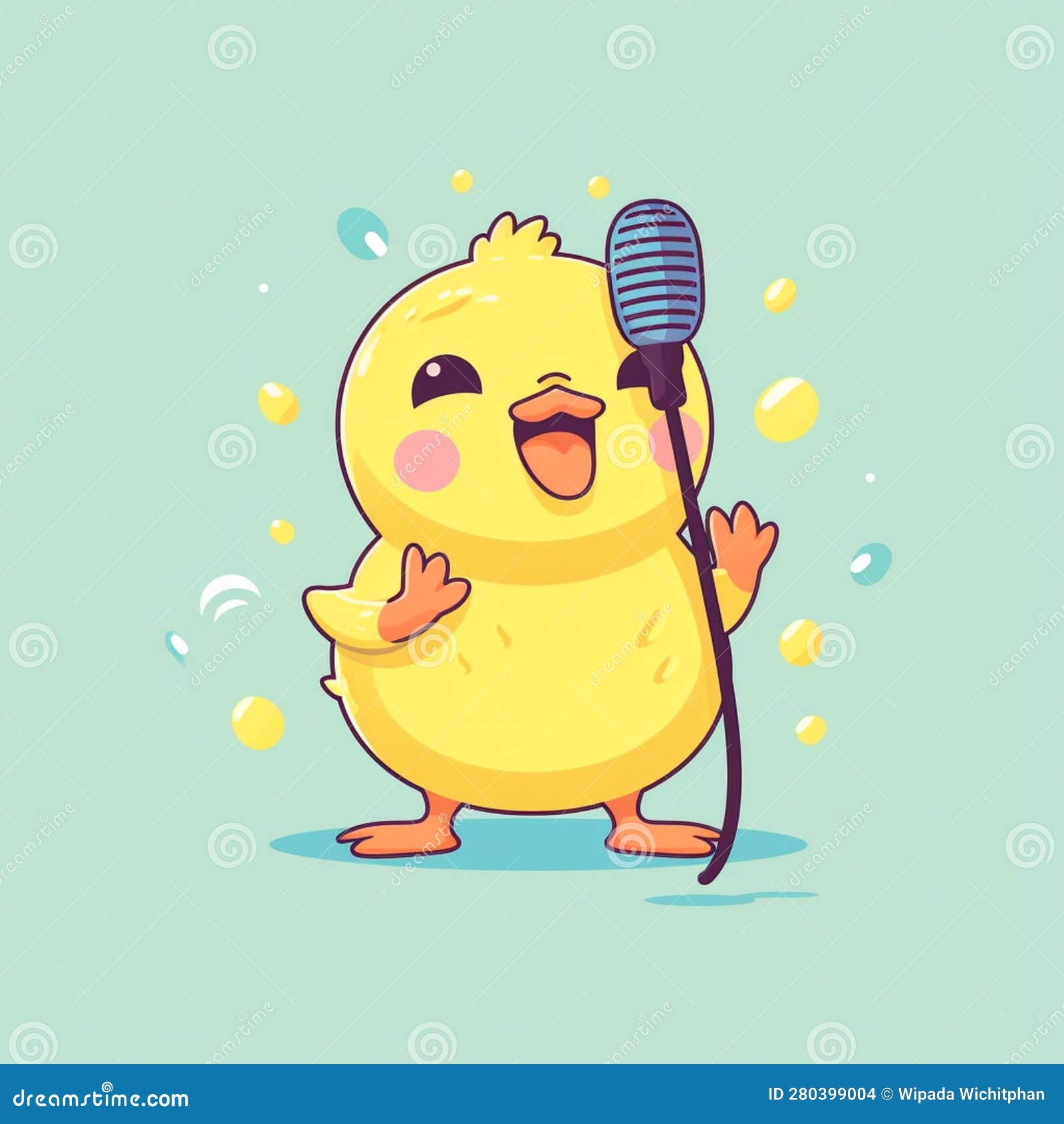 Cute Little Duck Cartoon Singing with Microphone Illustration Stock ...