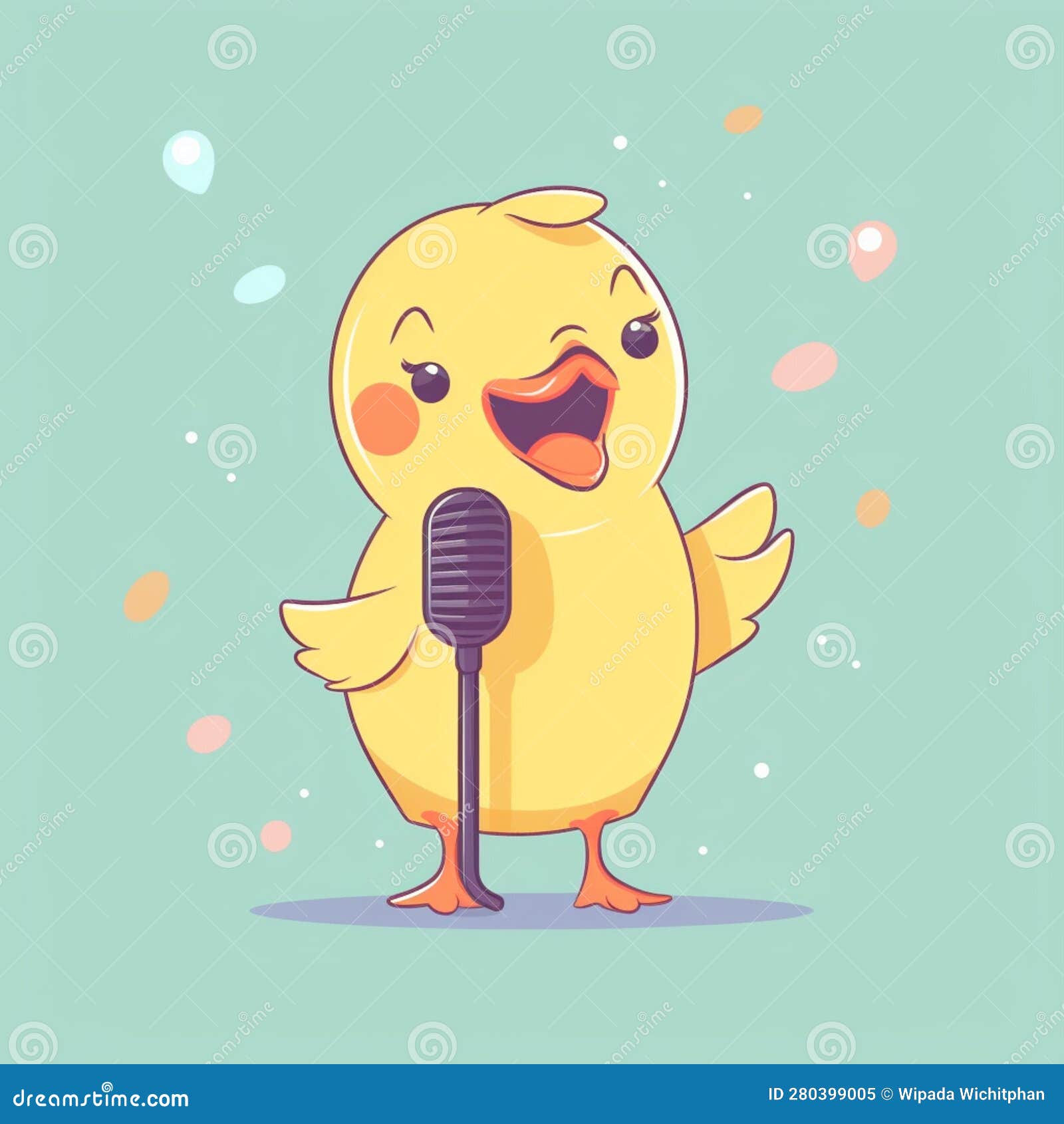 Cute Little Duck Cartoon Singing with Microphone Illustration Stock ...