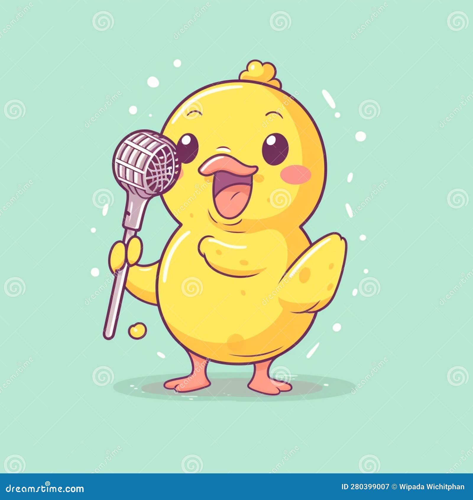 Cute Little Duck Cartoon Singing with Microphone Illustration Stock ...