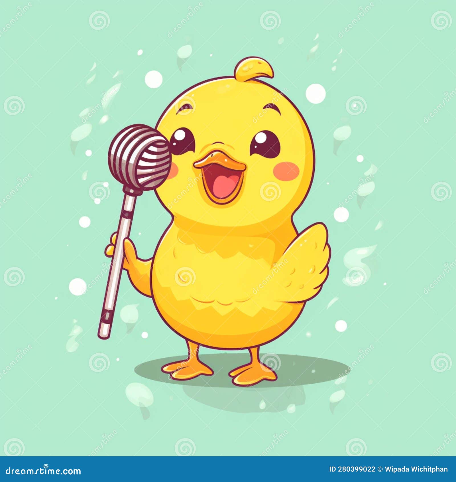 Cute Little Duck Cartoon Singing with Microphone Illustration Stock ...