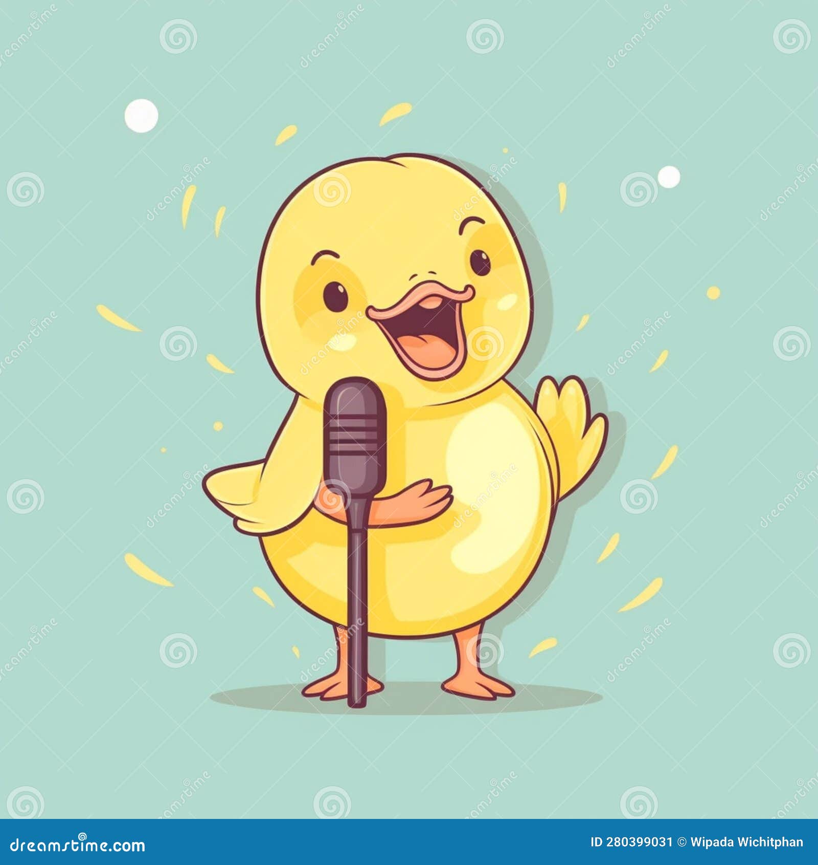 Cute Little Duck Cartoon Singing with Microphone Illustration Stock ...