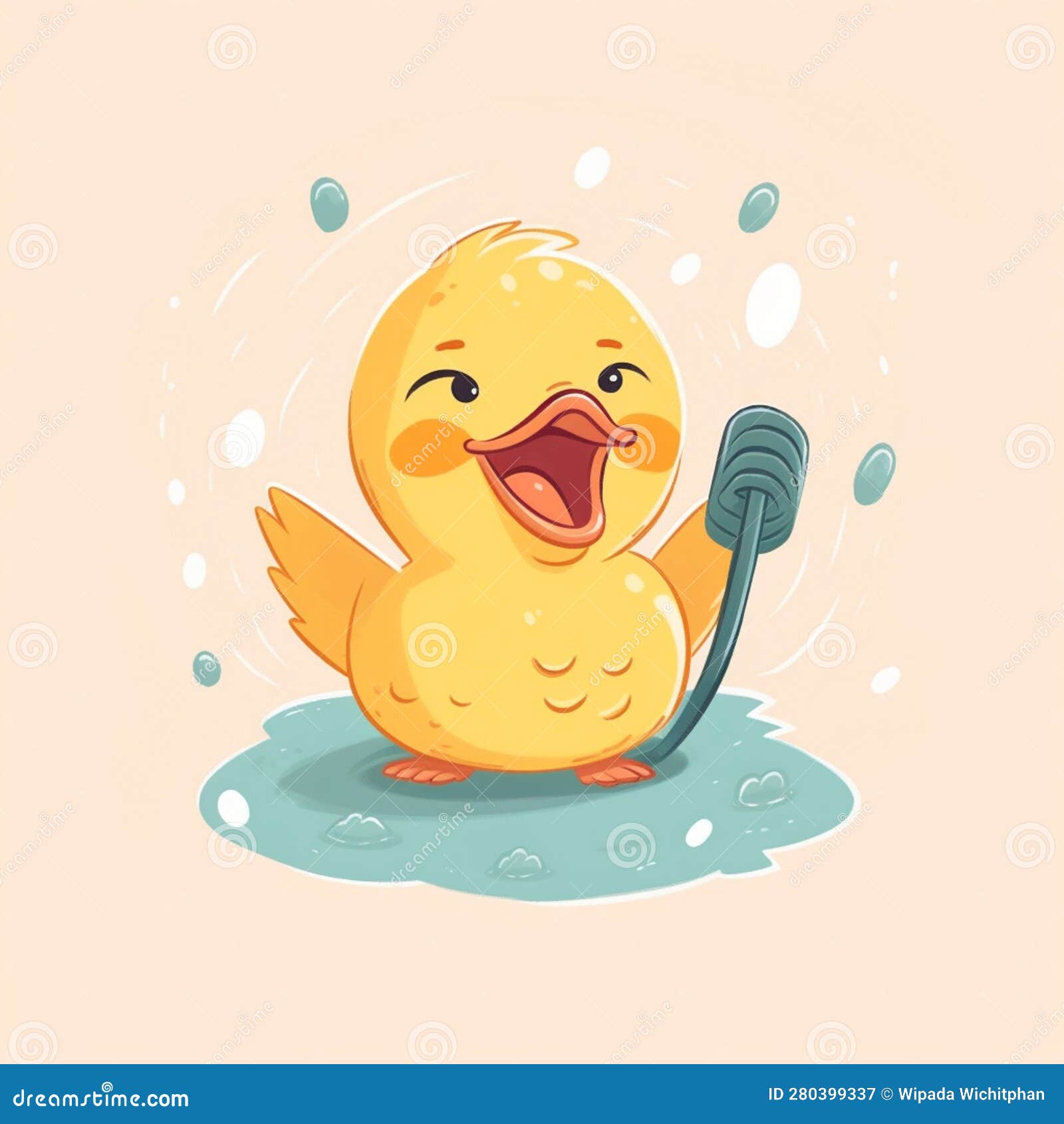 Cute Little Duck Cartoon Singing with Microphone Illustration Stock ...