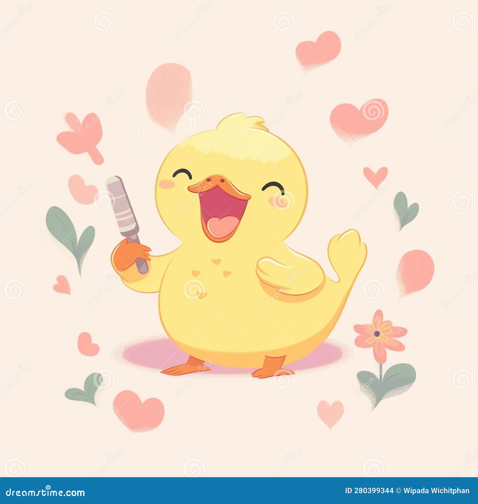 Cute Little Duck Cartoon Singing with Microphone Illustration Stock ...