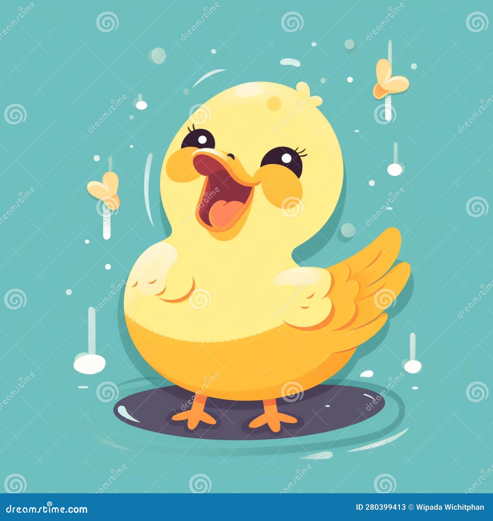 Cute Little Duck Cartoon Singing Surrounded by Music Notes Illustration ...