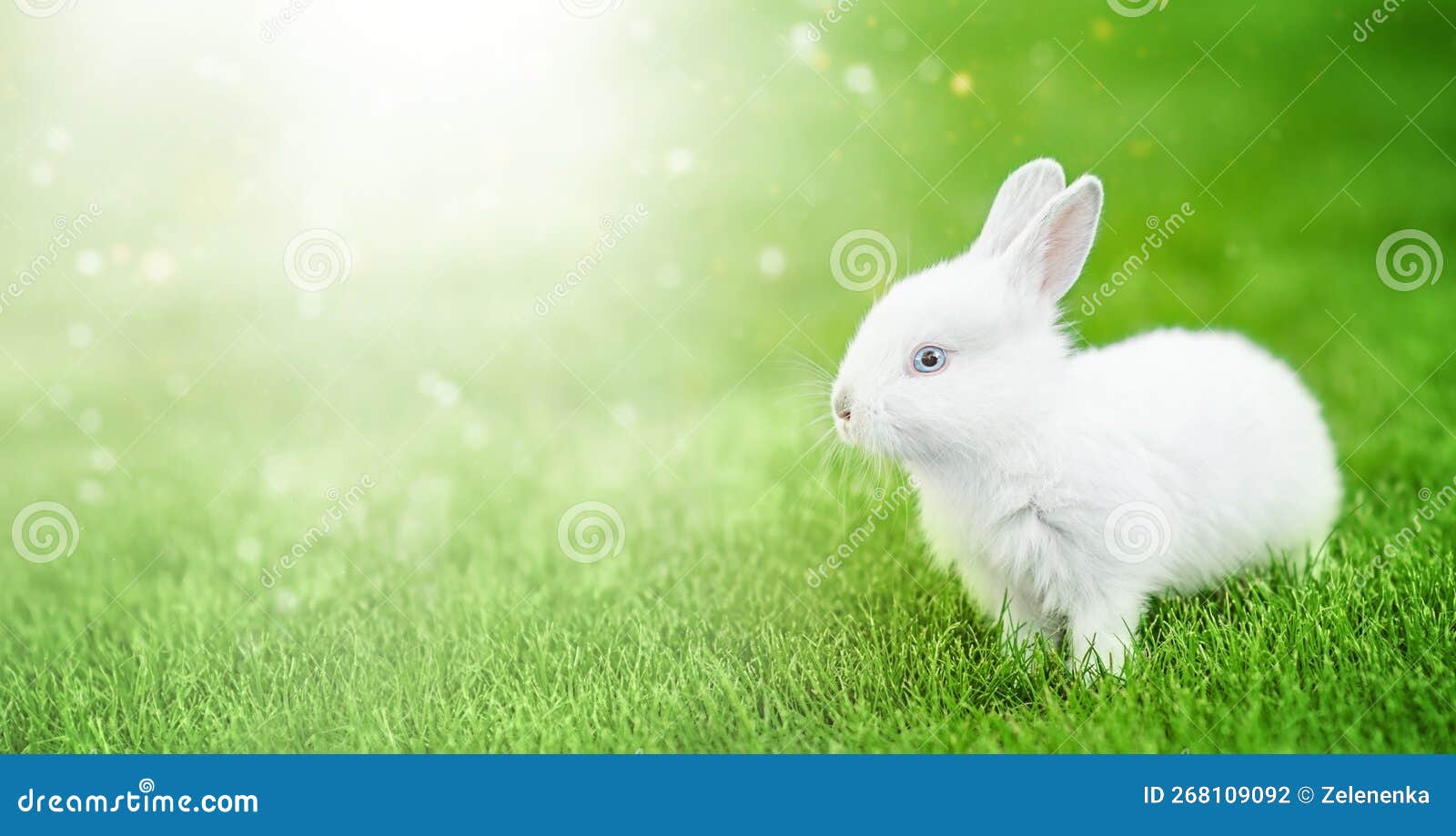 Cute Little Easter Bunny in the Meadow. Green Grass Under the Sunbeams ...