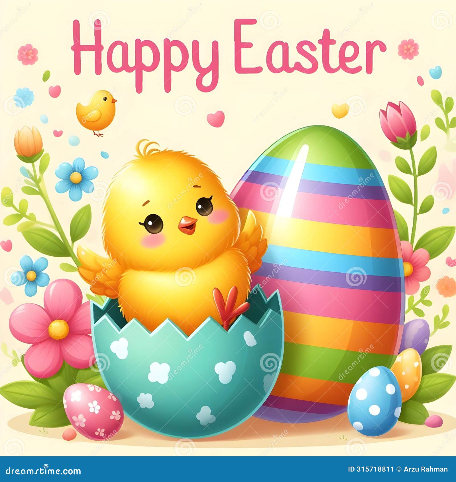 Cute Little Easter Chick Coming Set Stock Illustration - Illustration ...
