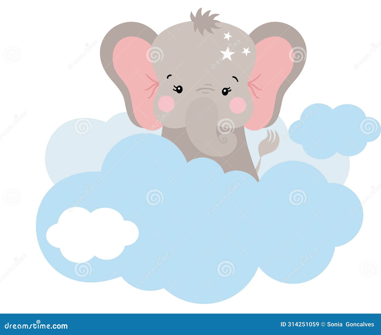Cute Little Elephant in the Clouds Stock Illustration - Illustration of ...