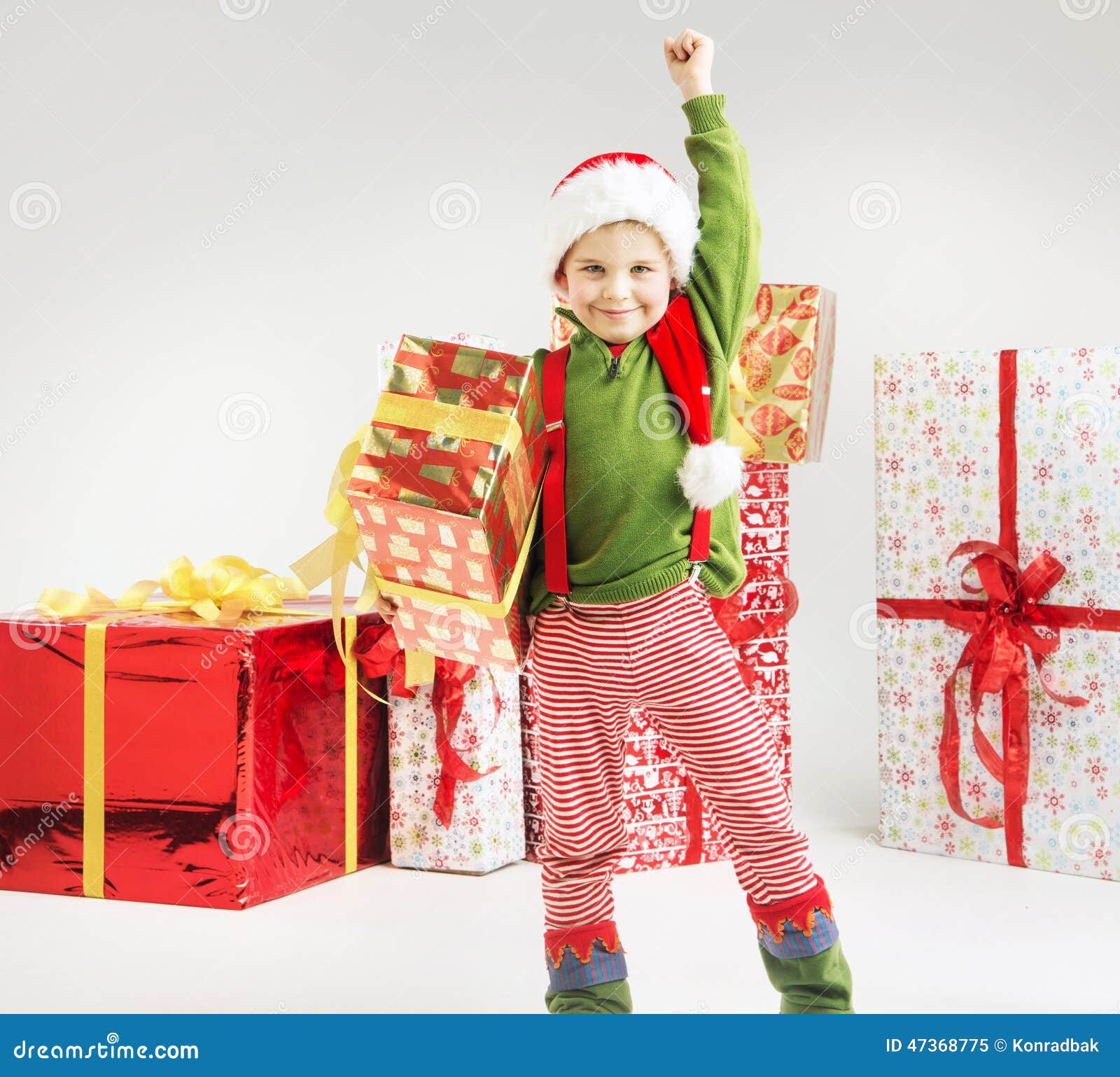 Cute Little Elf with a Gift Stock Image - Image of happiness, happy ...