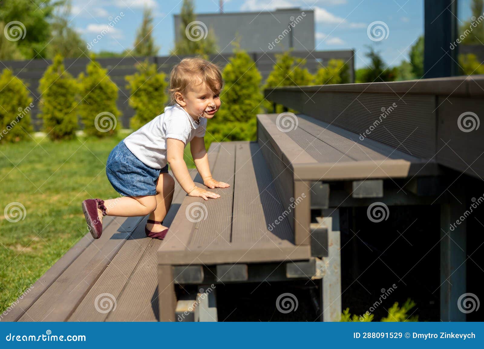 Cute Little Fair-haired Kid on the Steps Stock Image - Image of ...