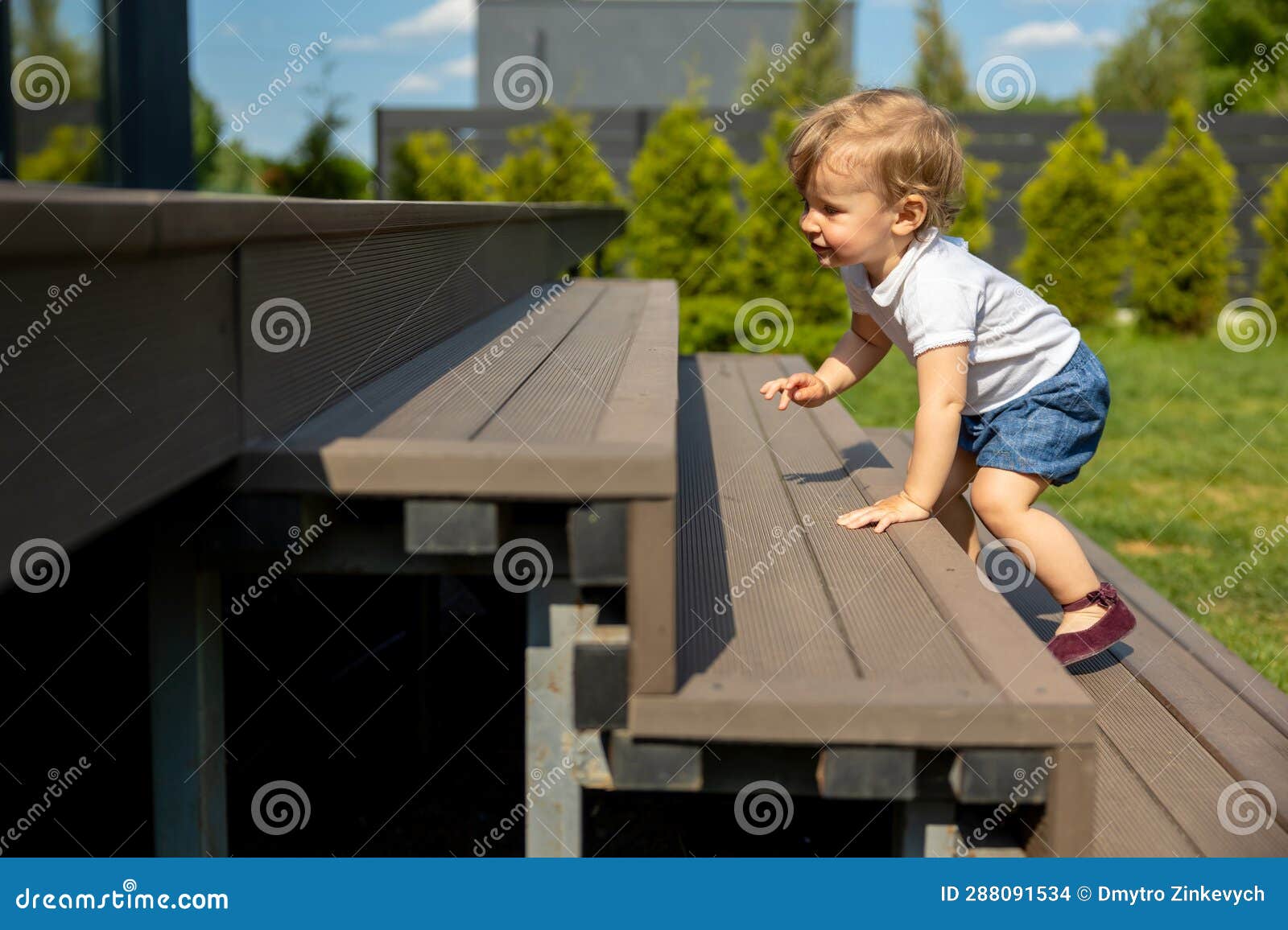 Cute Little Fair-haired Kid on the Steps Stock Photo - Image of sweet ...