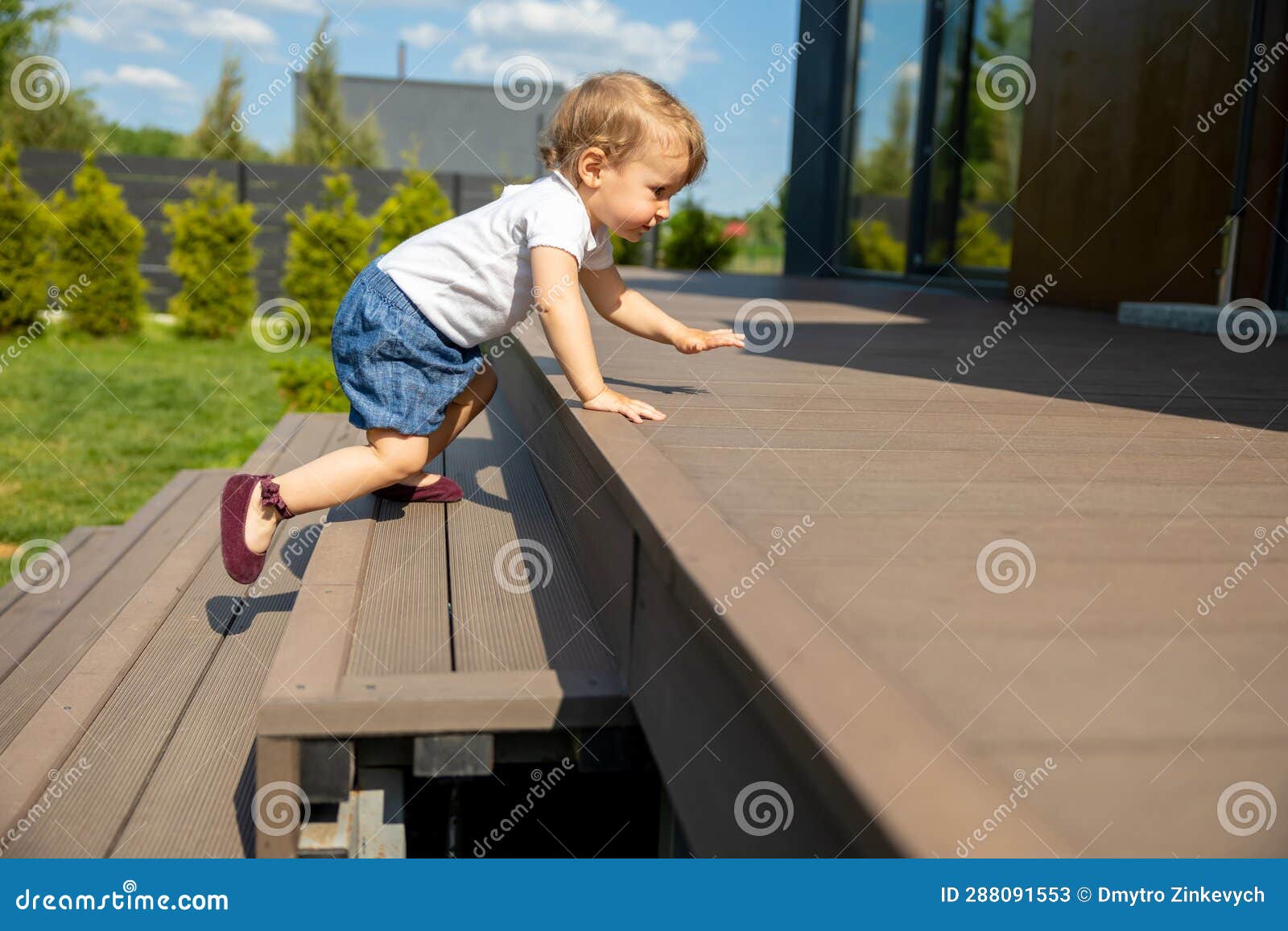 Cute Little Fair-haired Kid on the Steps Stock Image - Image of excited ...