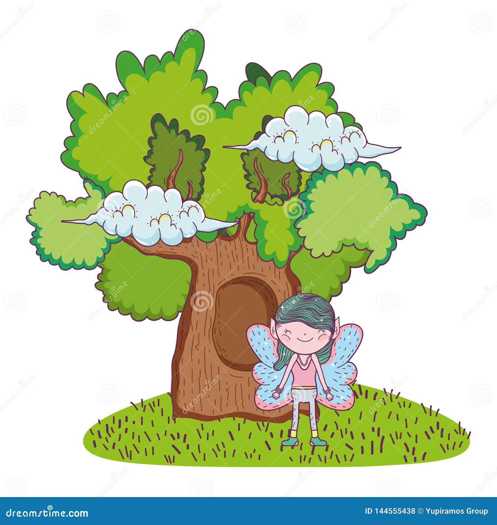 Cute Little Fairy with Tree Character Stock Vector - Illustration of ...