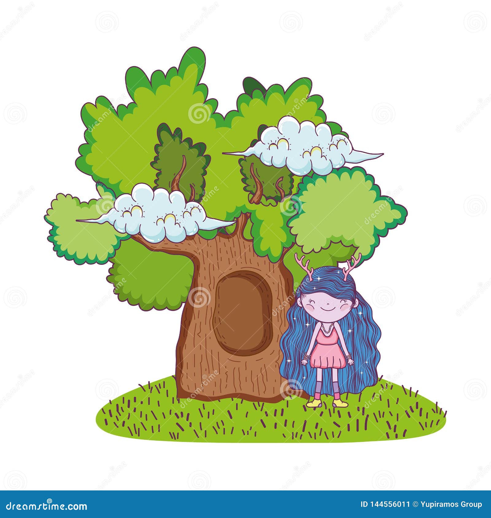 Cute Little Fairy with Tree Character Stock Vector - Illustration of ...