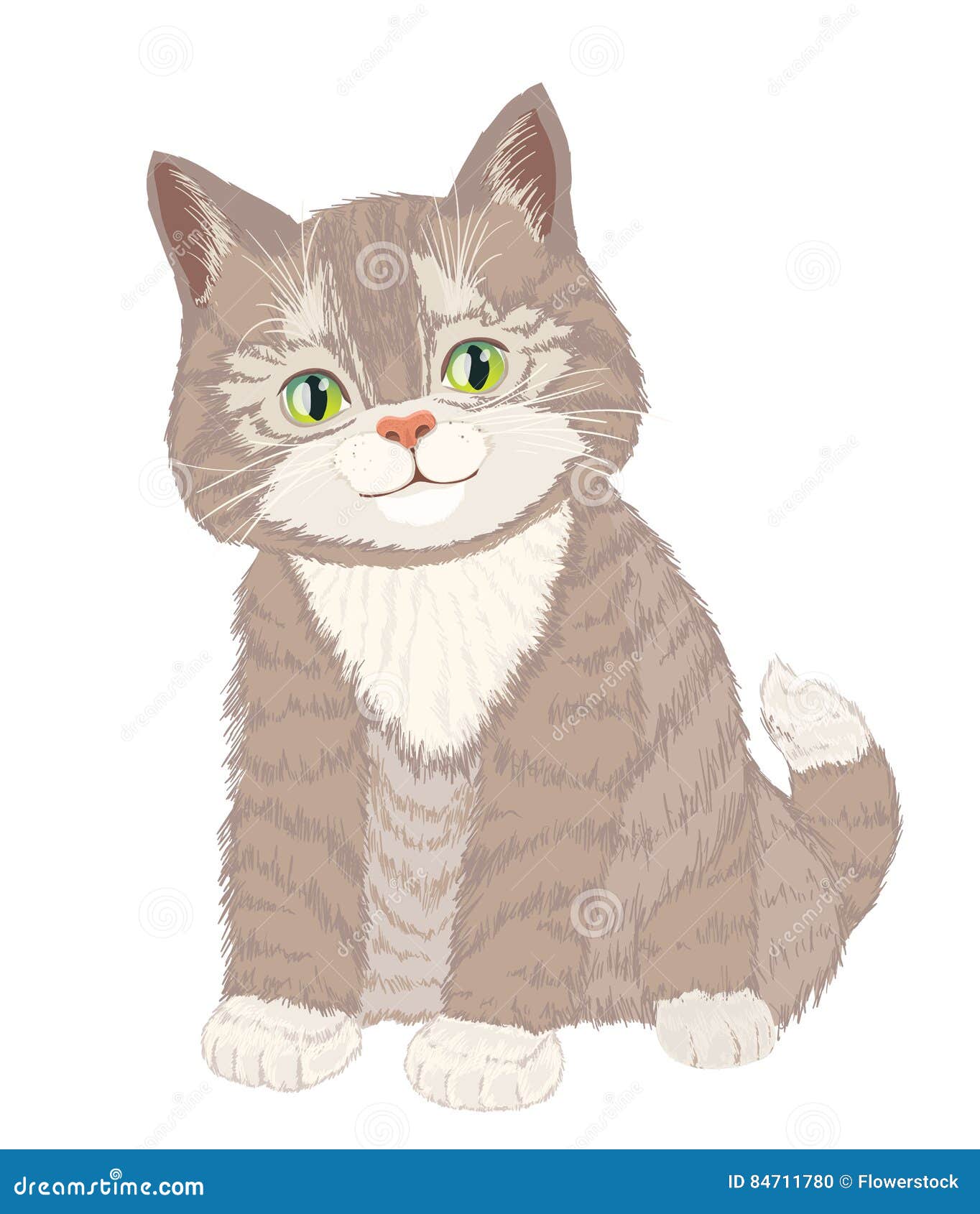 Cute Little Fluffy Cat on White Stock Vector - Illustration of hand ...