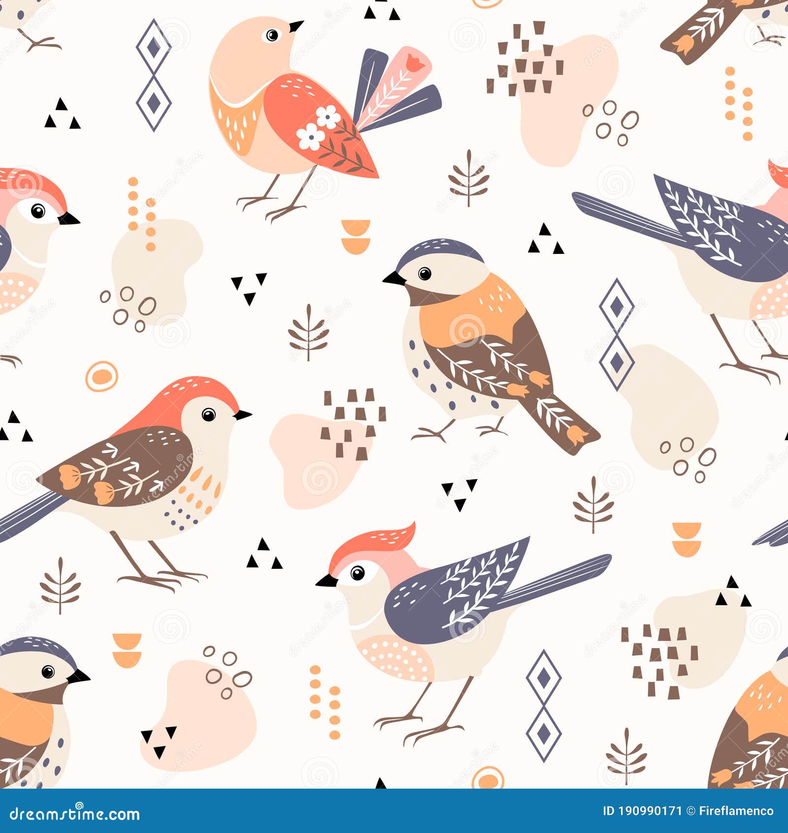 Cute Little Folk Birds Pattern Stock Vector - Illustration of abstract ...