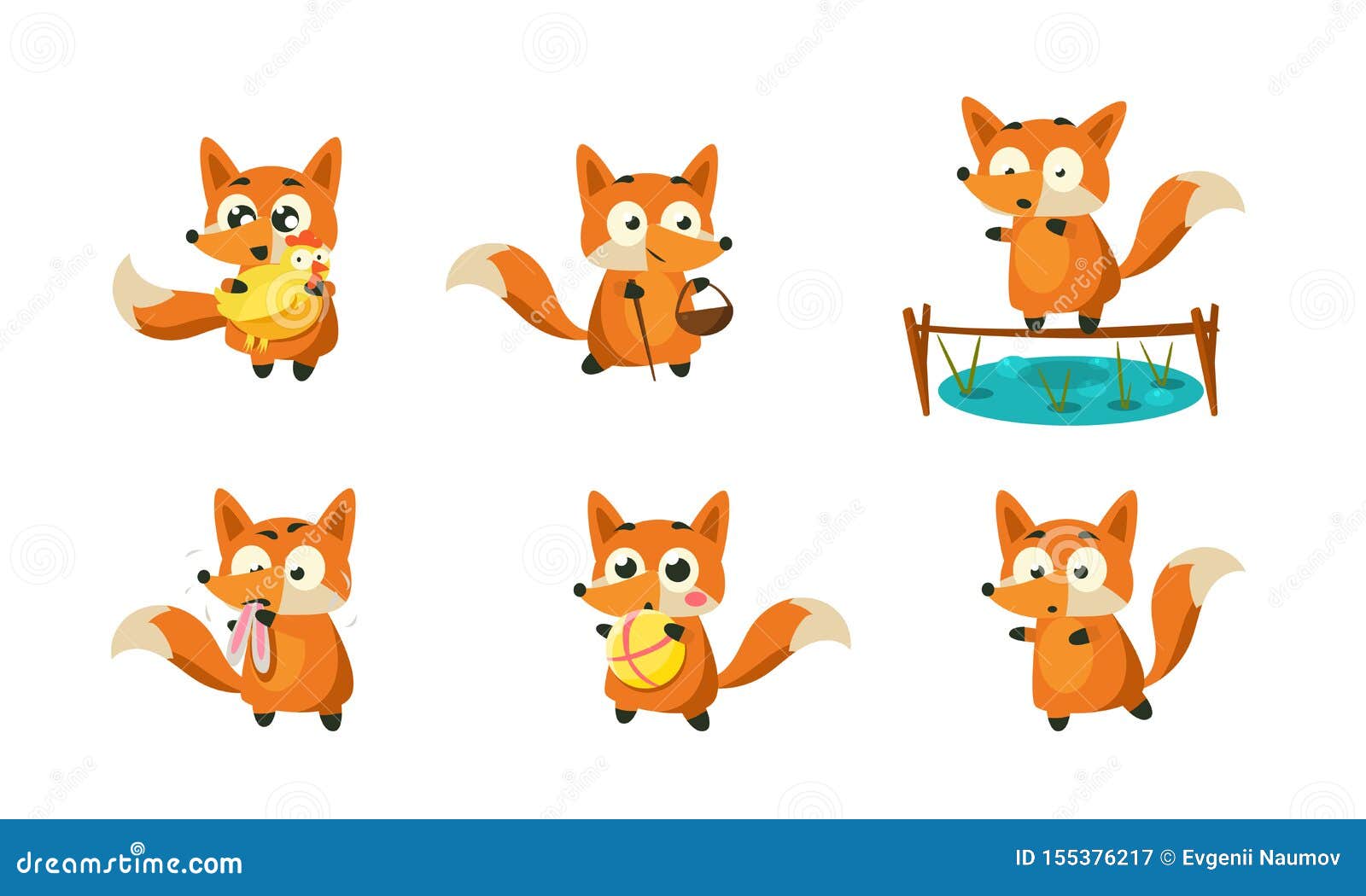 Cute Little Fox Doing Different Activities Set, Funny Forest Animal ...