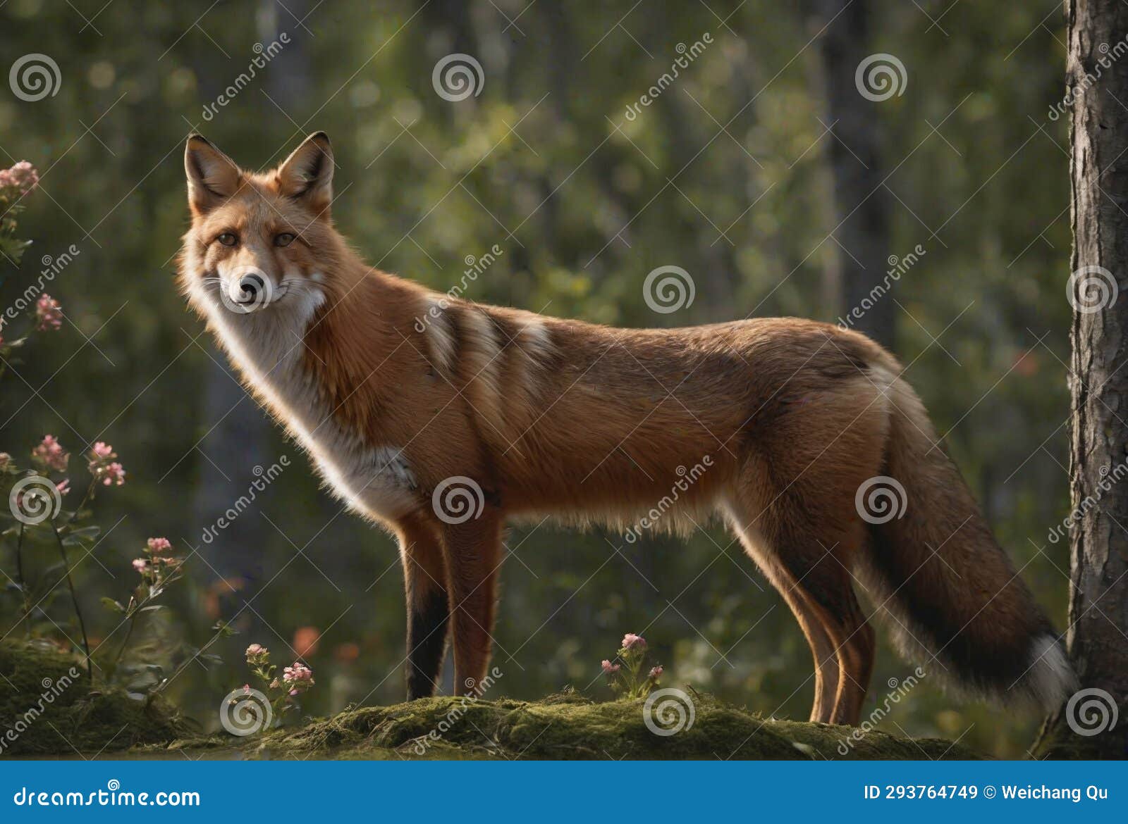 A Cute Little Fox in the Forest Looks Back. Stock Illustration ...