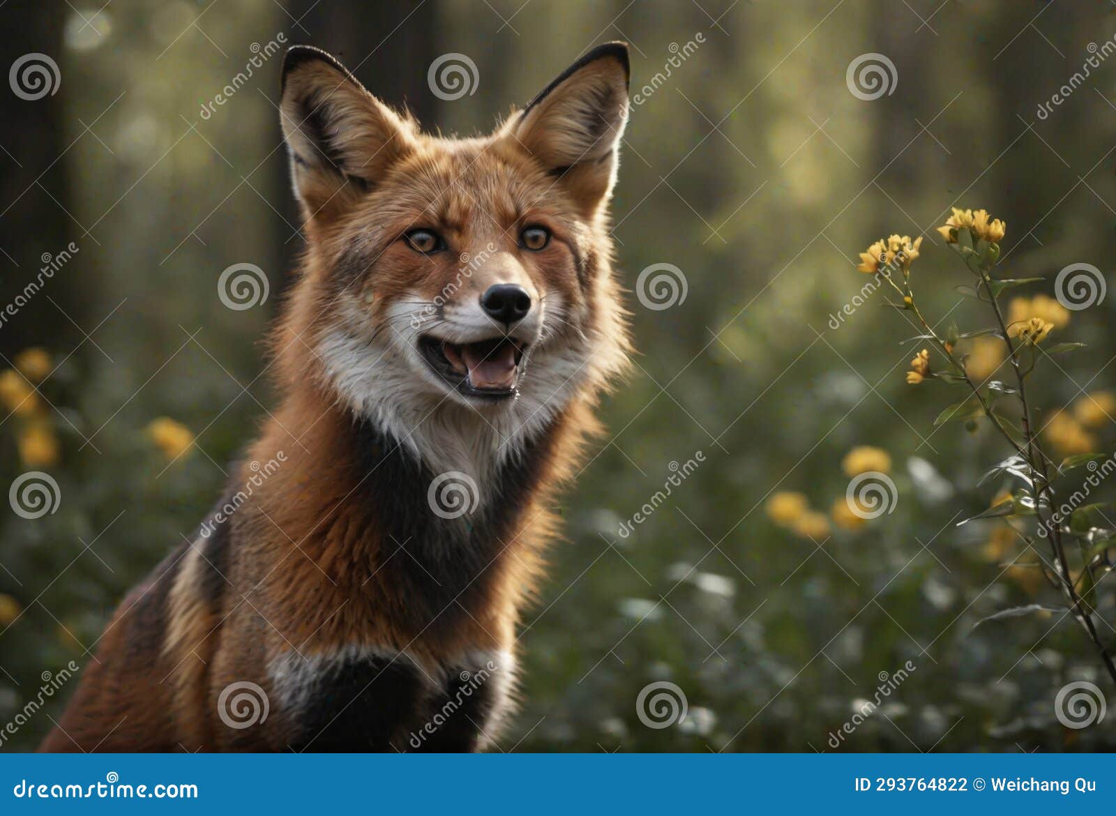 A Cute Little Fox in the Forest Looks Back. Stock Illustration ...