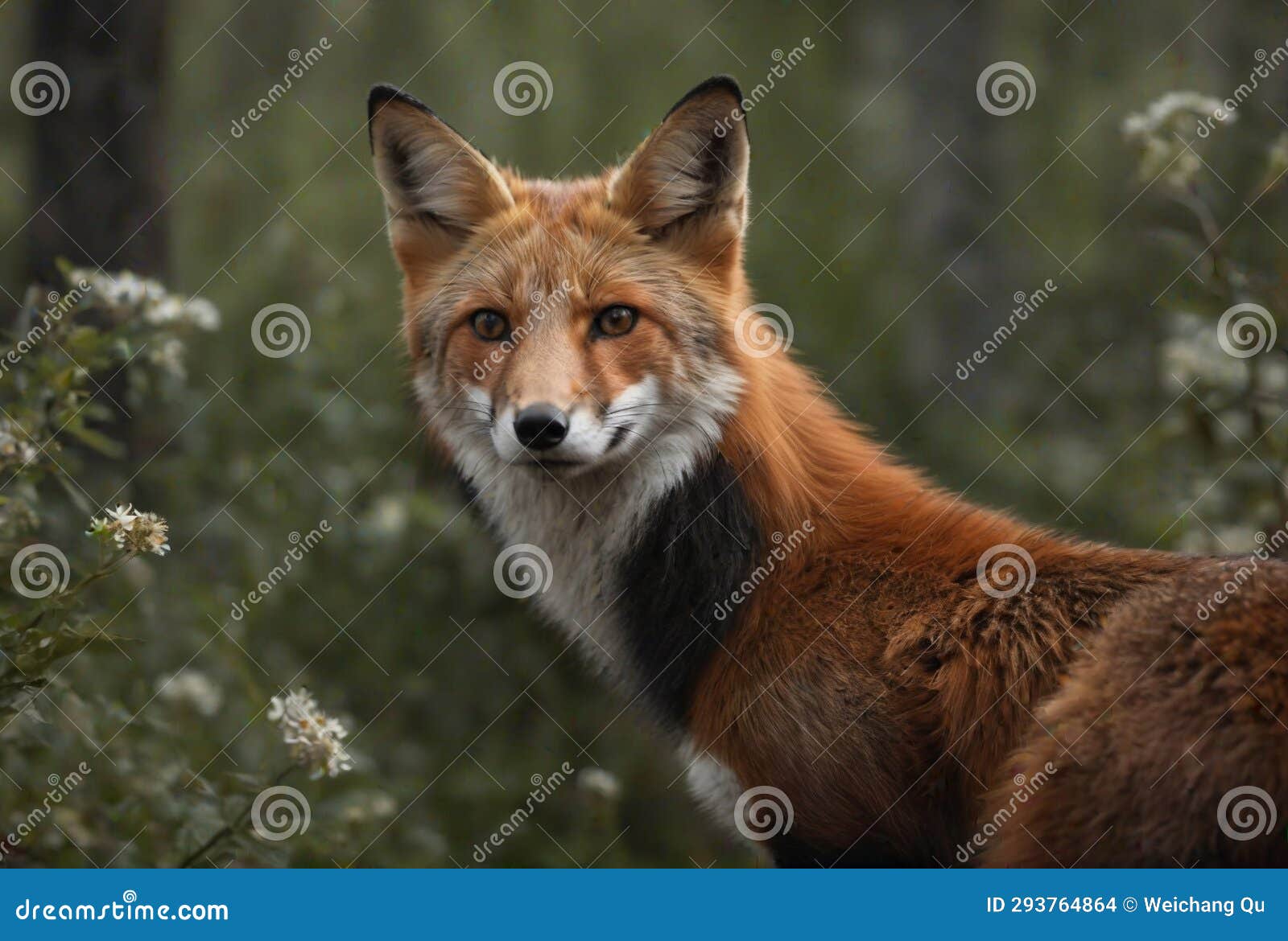A Cute Little Fox in the Forest Looks Back. Stock Illustration ...