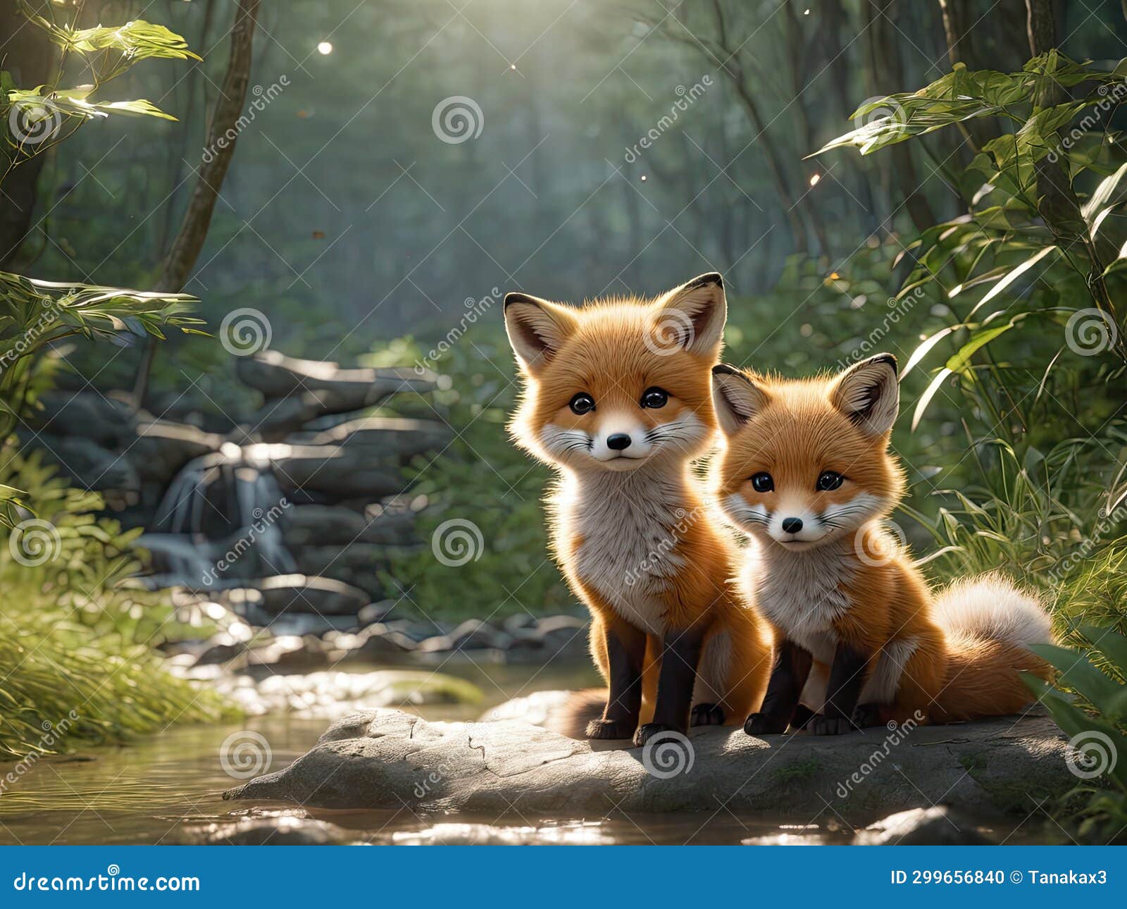 Cute Little Fox in the Forest Stock Illustration - Illustration of ...