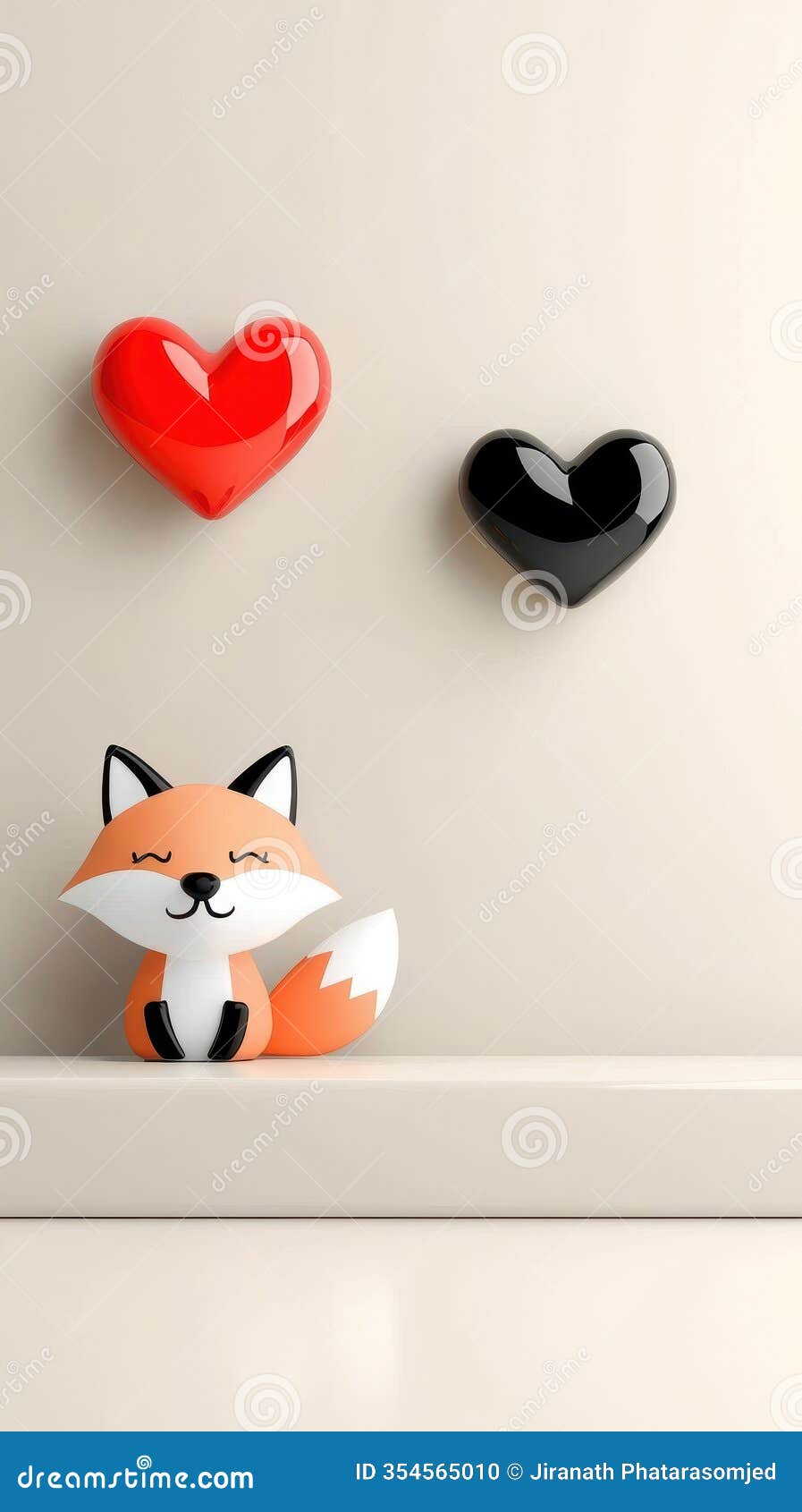 Cute Little Fox with Heart Shaped Decorations, Expressing Joy and Love ...