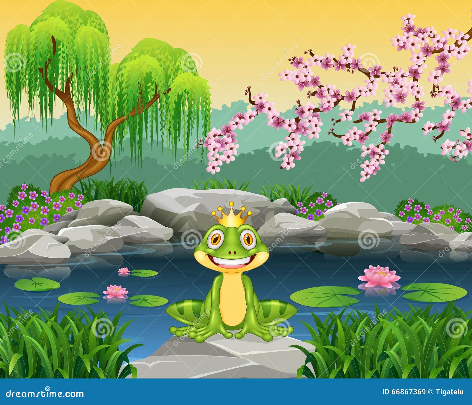 Frog Sitting Properly Flat Cartoon Green Friendly Reptile Animal ...