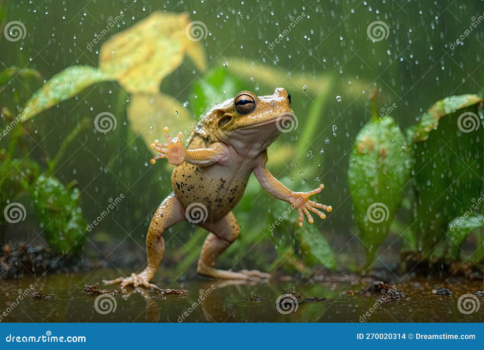 Happy Little Frog is Dancing in the Rain in the Woods Stock ...