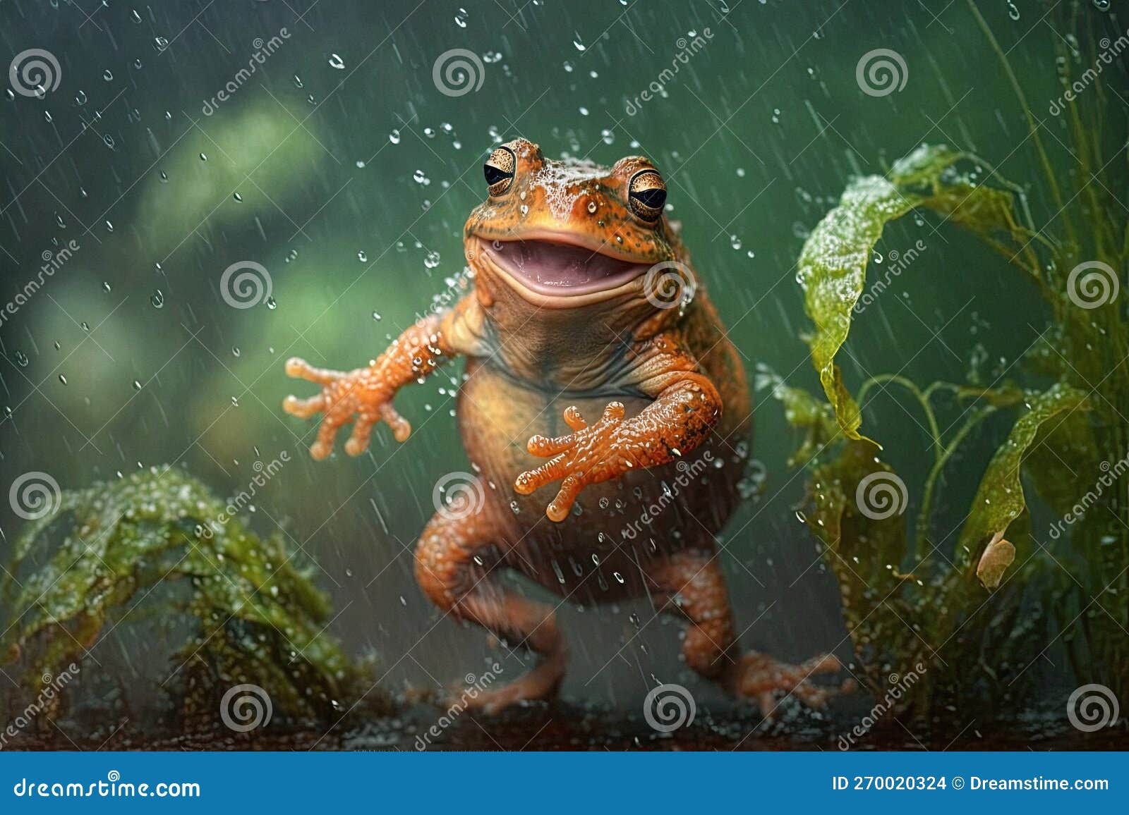 Happy Little Frog is Dancing in the Rain in the Woods Stock ...