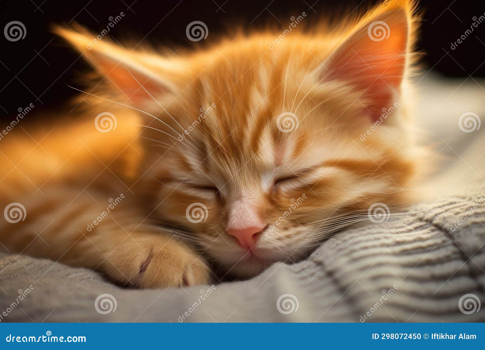 Cute Little Ginger Kitten Sleeping on the Bed. Shallow Depth of Field ...