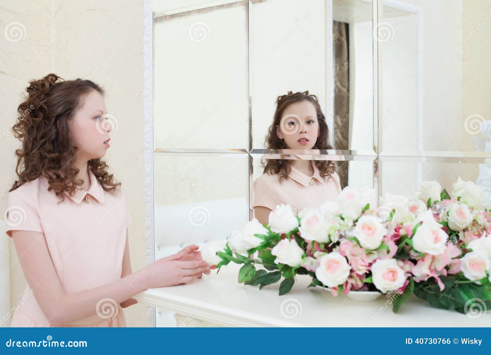 Cute Little Girl Admiring Her Reflection in Mirror Stock Photo - Image ...