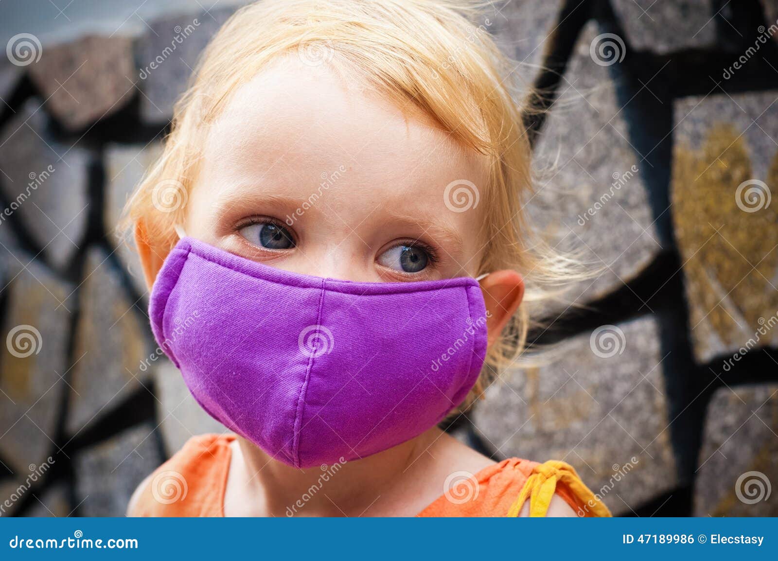 Cute Little Girl in Bright Face Mask Stock Photo - Image of asia ...