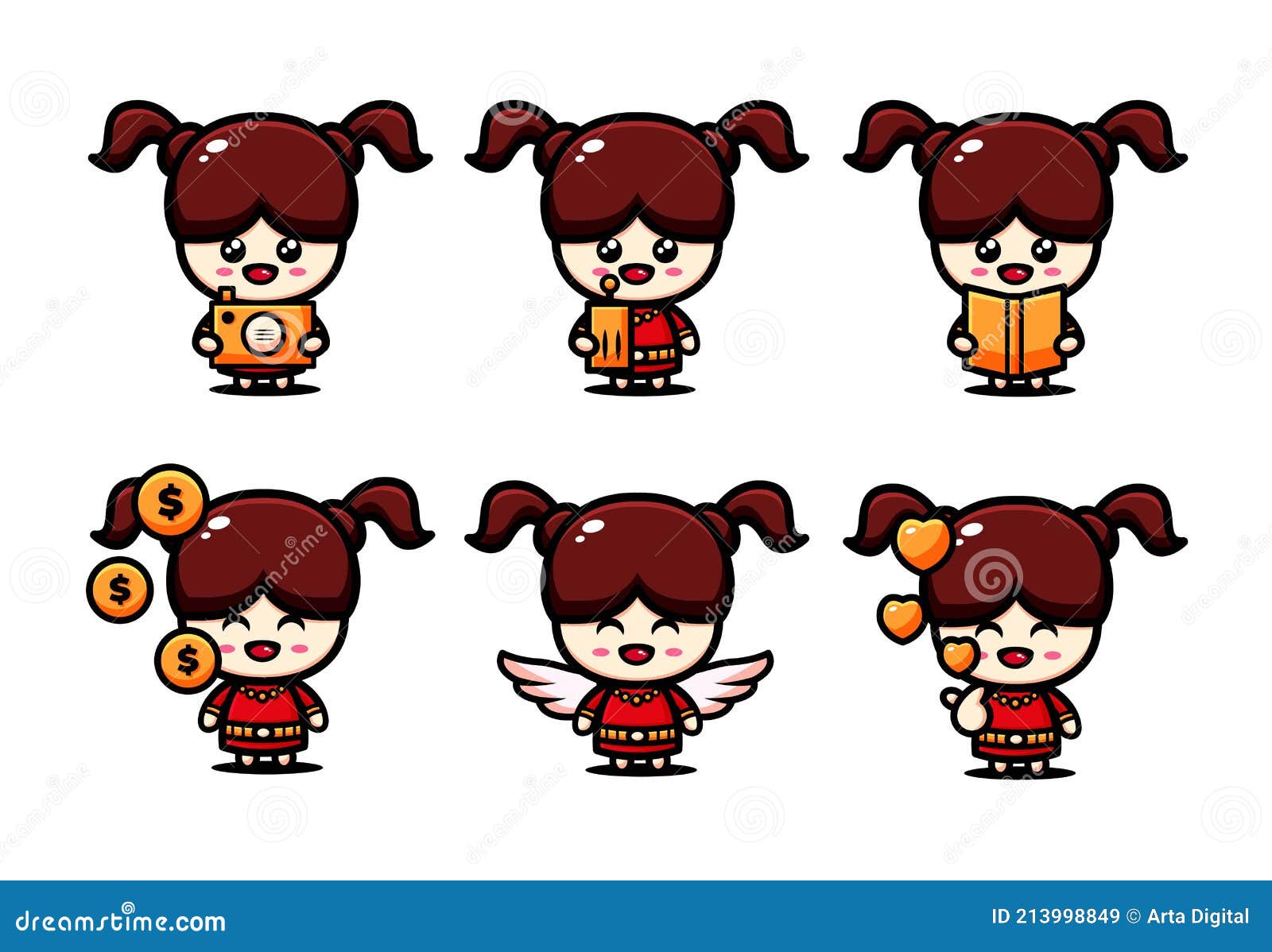 A Cute Little Girl Character Design Set Stock Vector - Illustration of ...