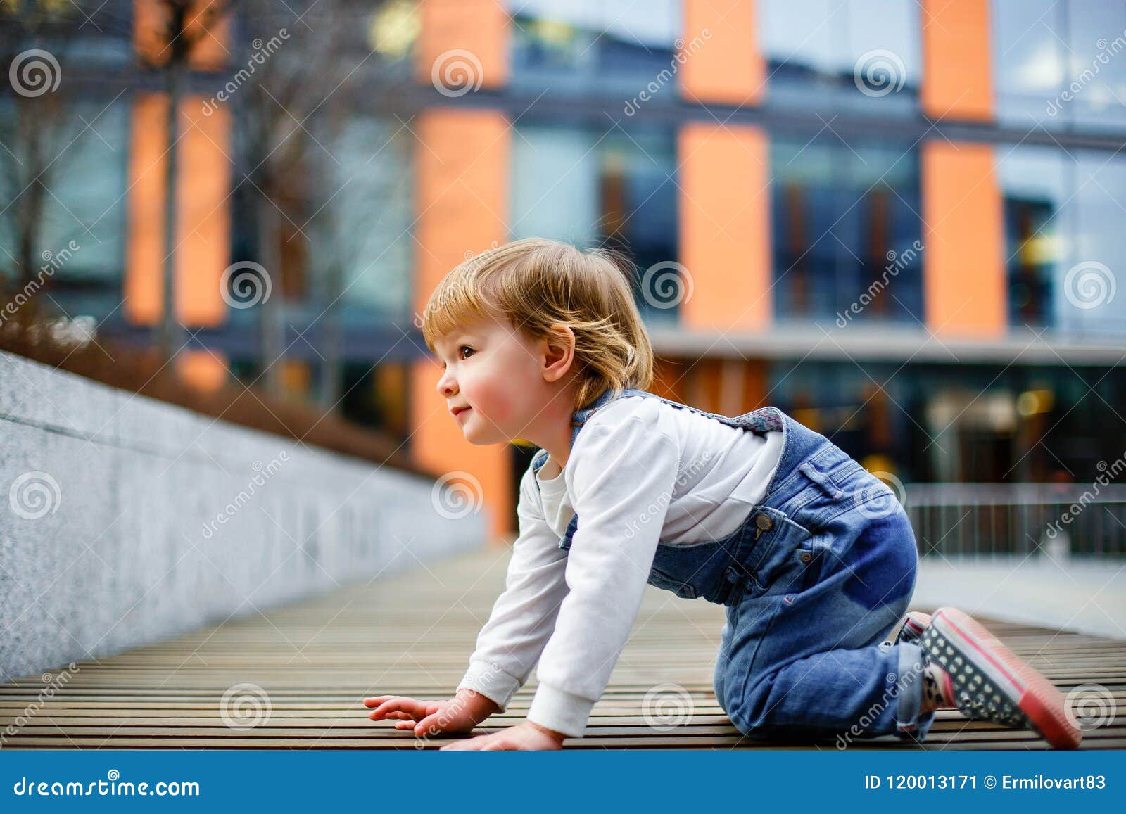 Cute Little Girl Crawling on the Floor Stock Image - Image of person ...